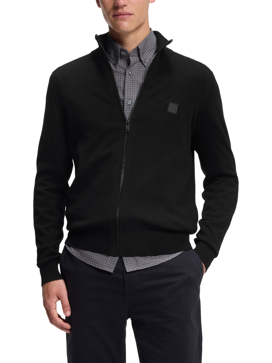 HUGO BOSS BOSS Kano Zip Front Cotton Cashmere Blend Cardigan