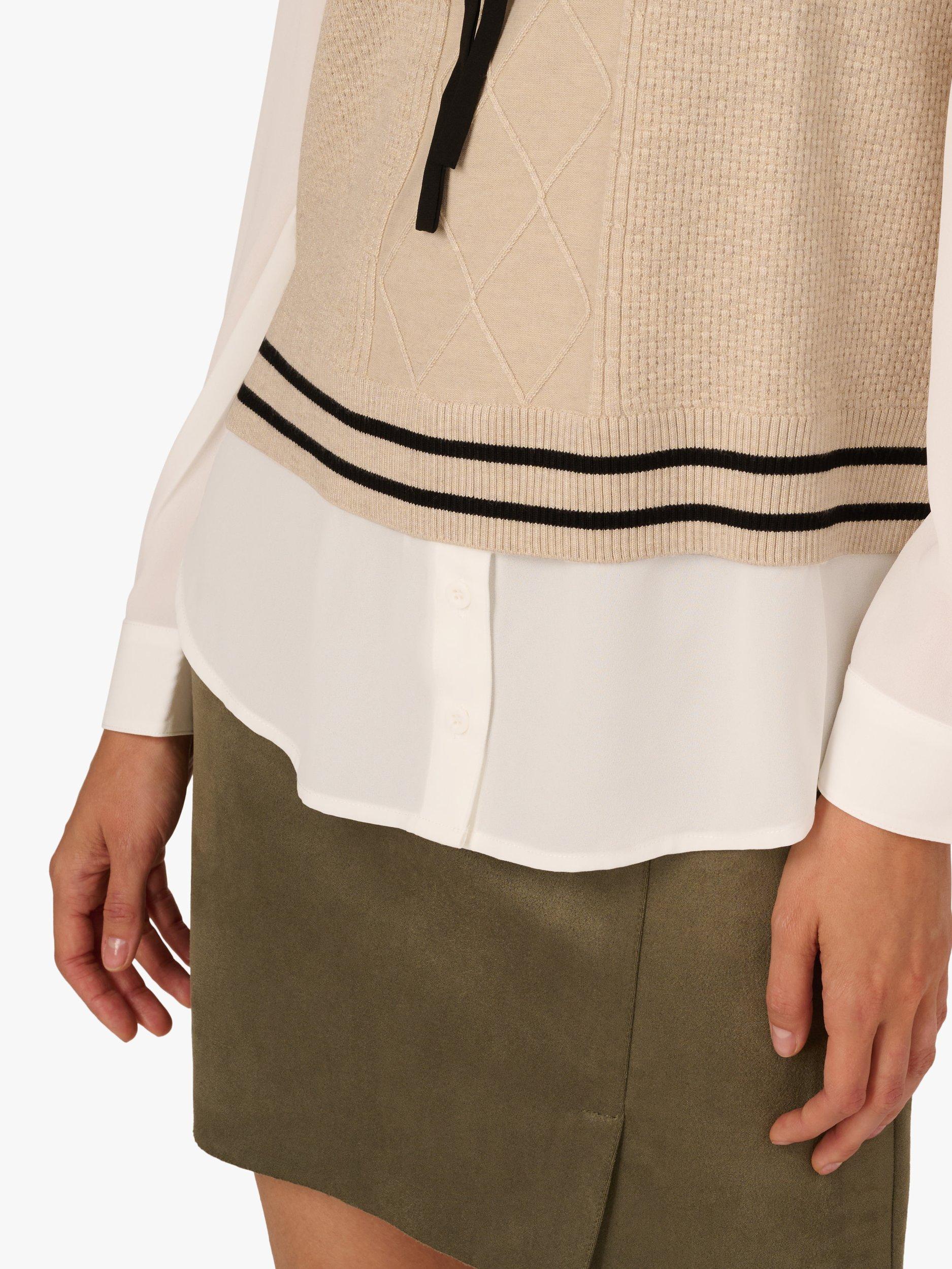 Adrianna Papell V-Neck Twofer 2-in-1 Jumper Top, Neutral/Black