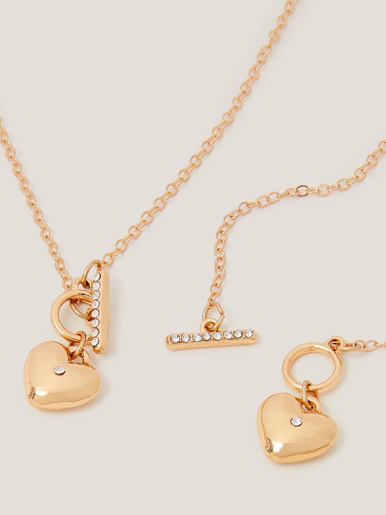 Monsoon Kids' Diamanté Heart Necklace and Bracelet Set, Rose Gold