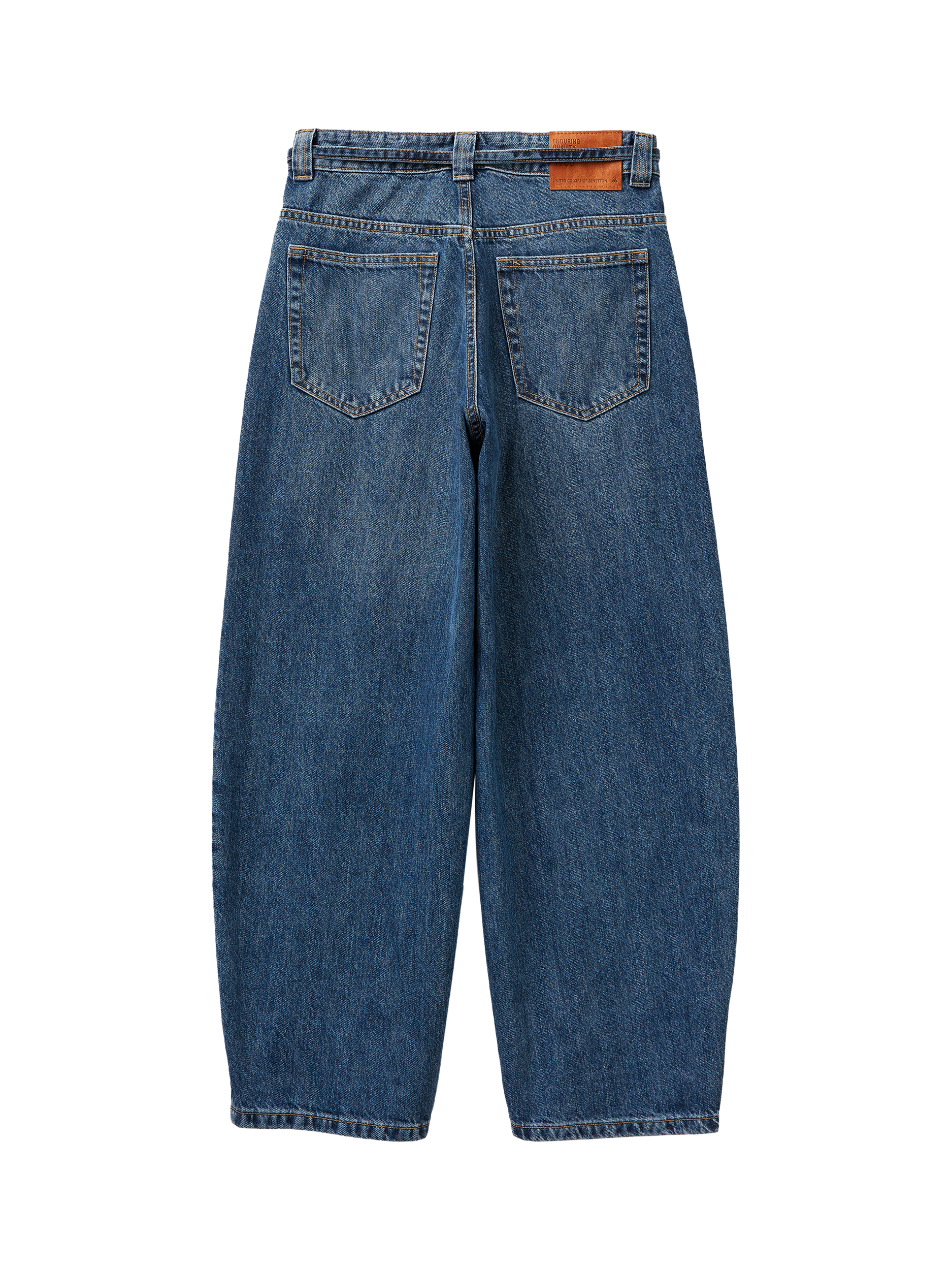 Benetton Barrel Leg Tie Belt Denim Jeans, Blue