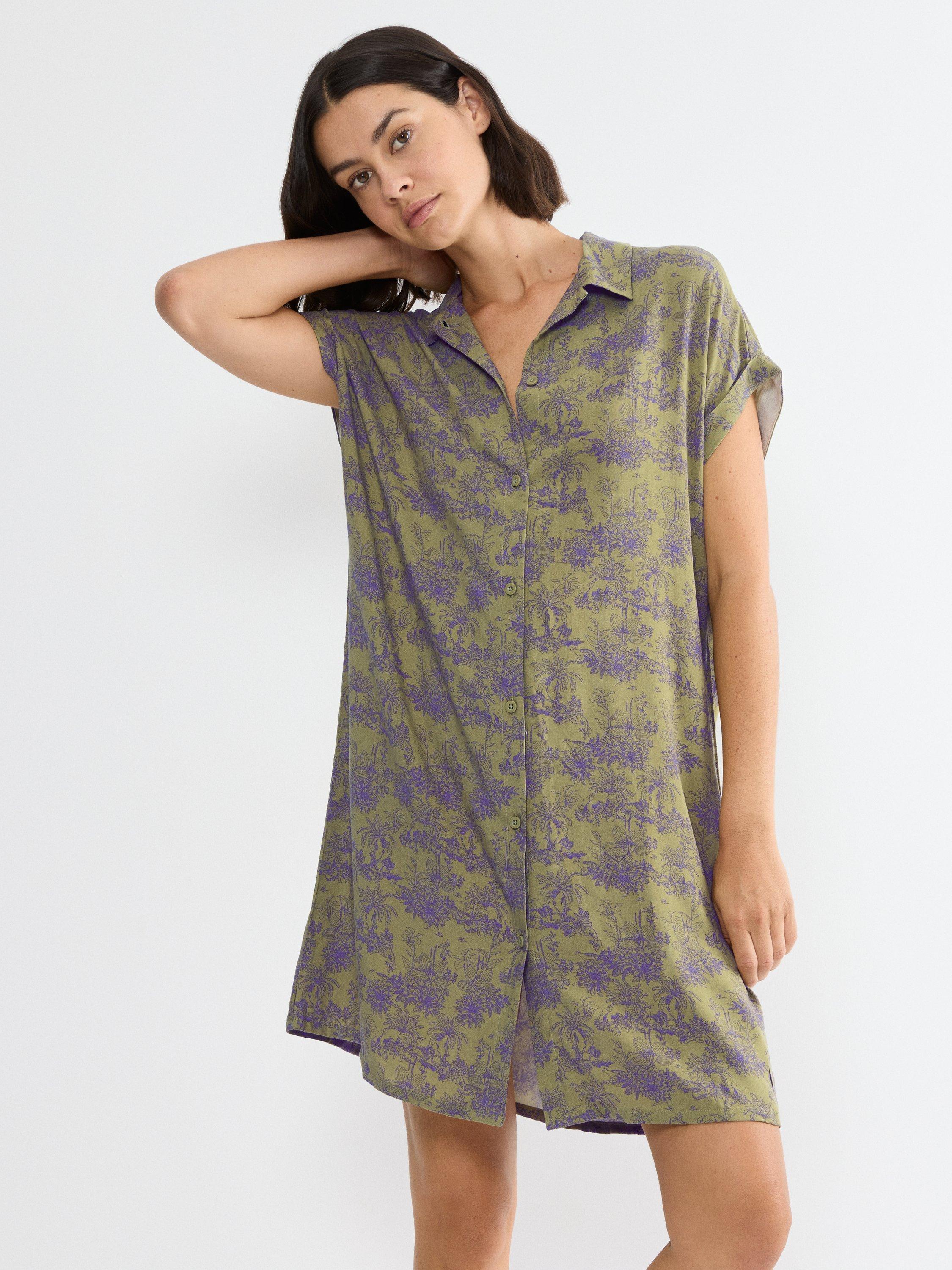 Triumph Boyfriend Fit Short Sleeve Nightdress, Green/Purple
