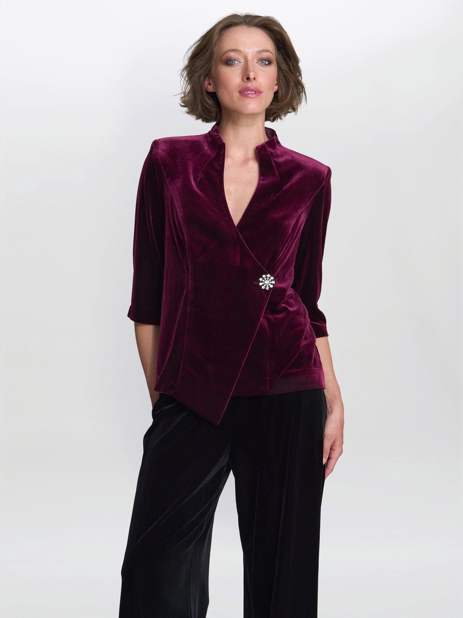 Gina Bacconi Tayla Brooch Velvet Top, Wine