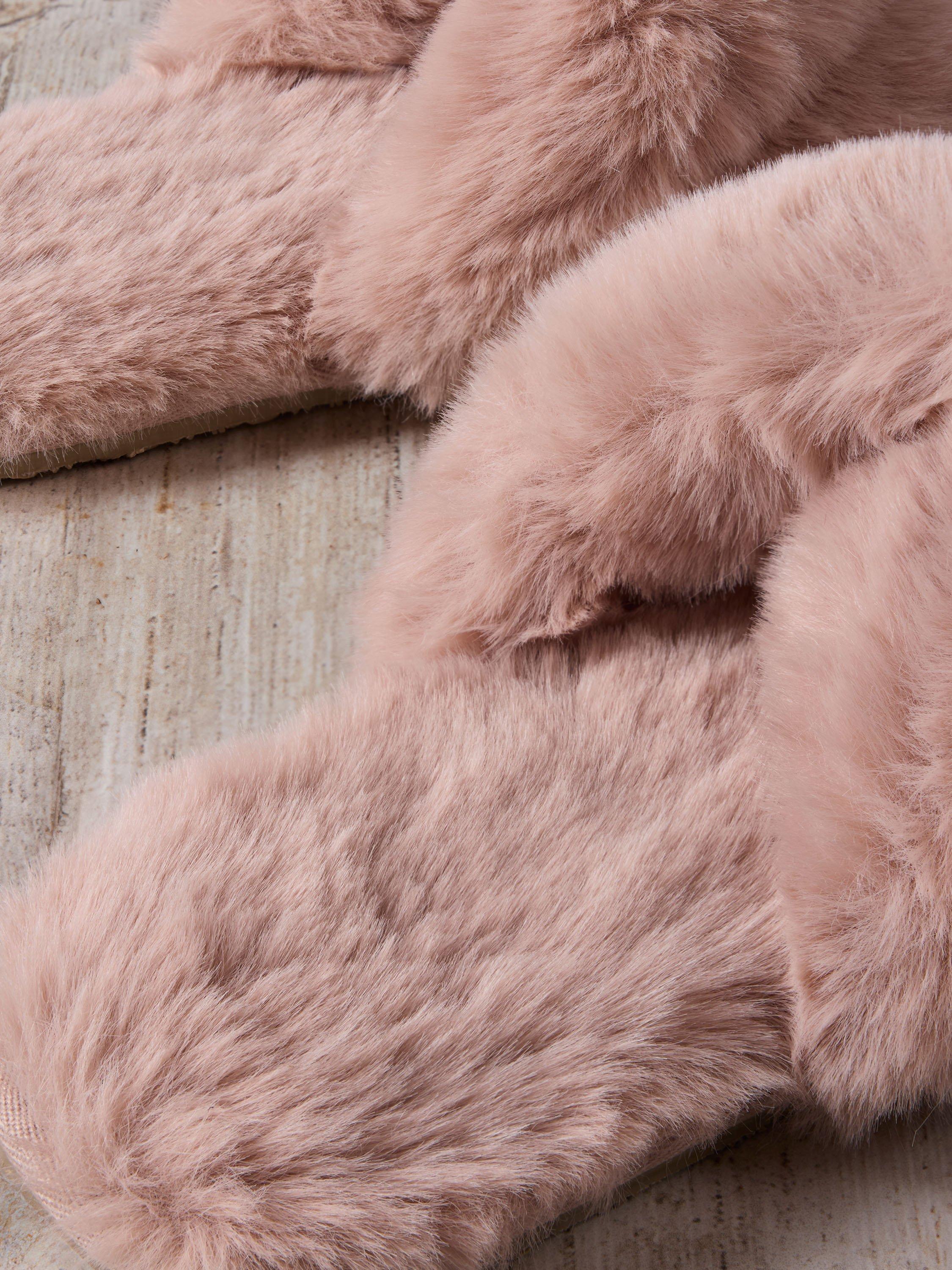 Chelsea Peers Faux Fur Cross Over Slippers, Pink