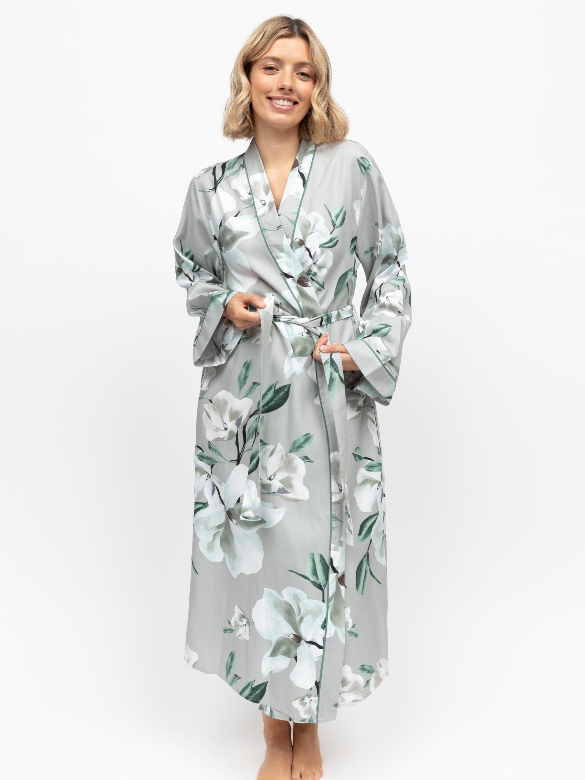 Cyberjammies Kallie Floral Dressing Gown, Grey/Multi
