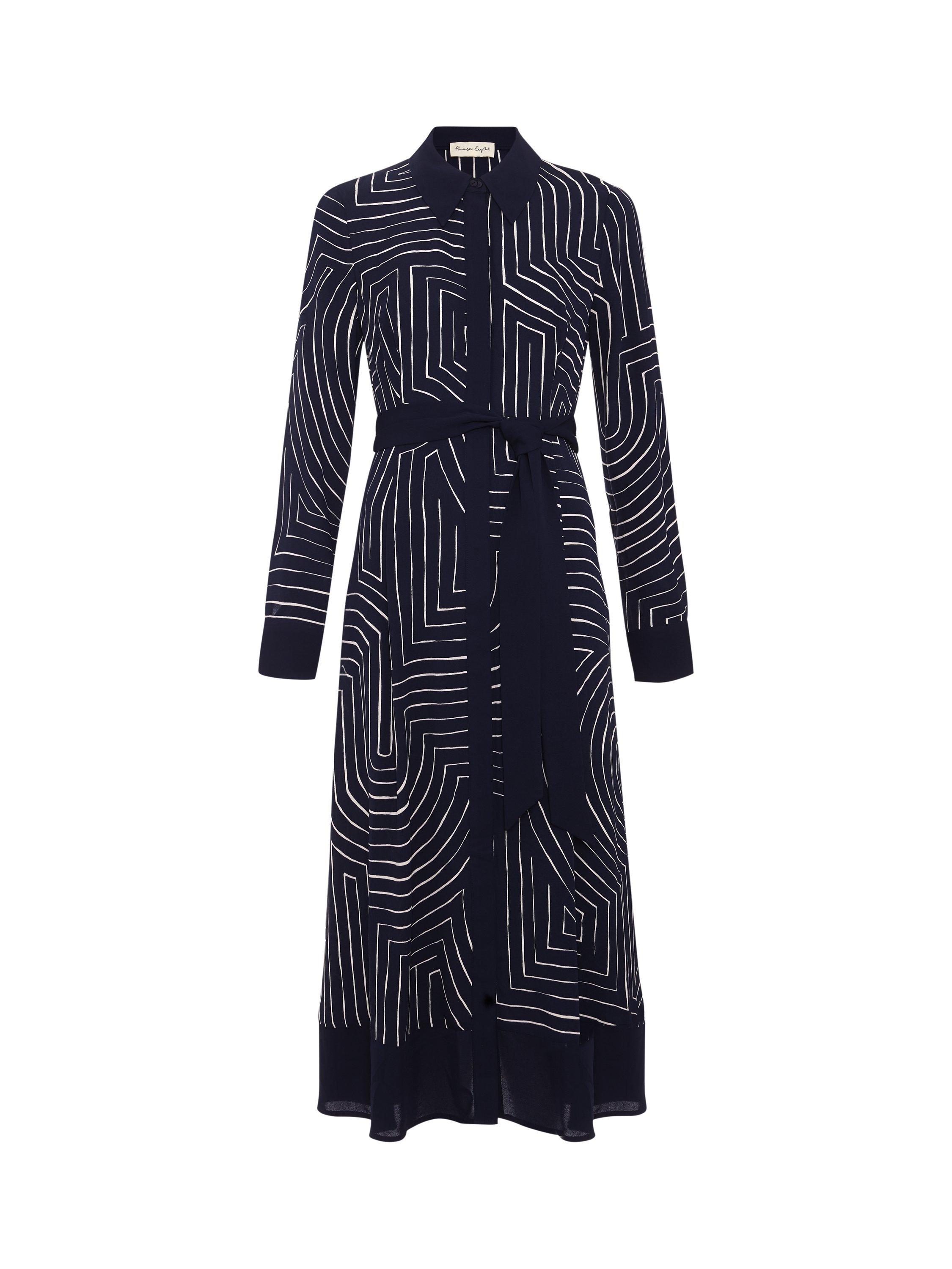 Phase Eight Charlotte Geometric Shirt Dress, Navy/Ivory