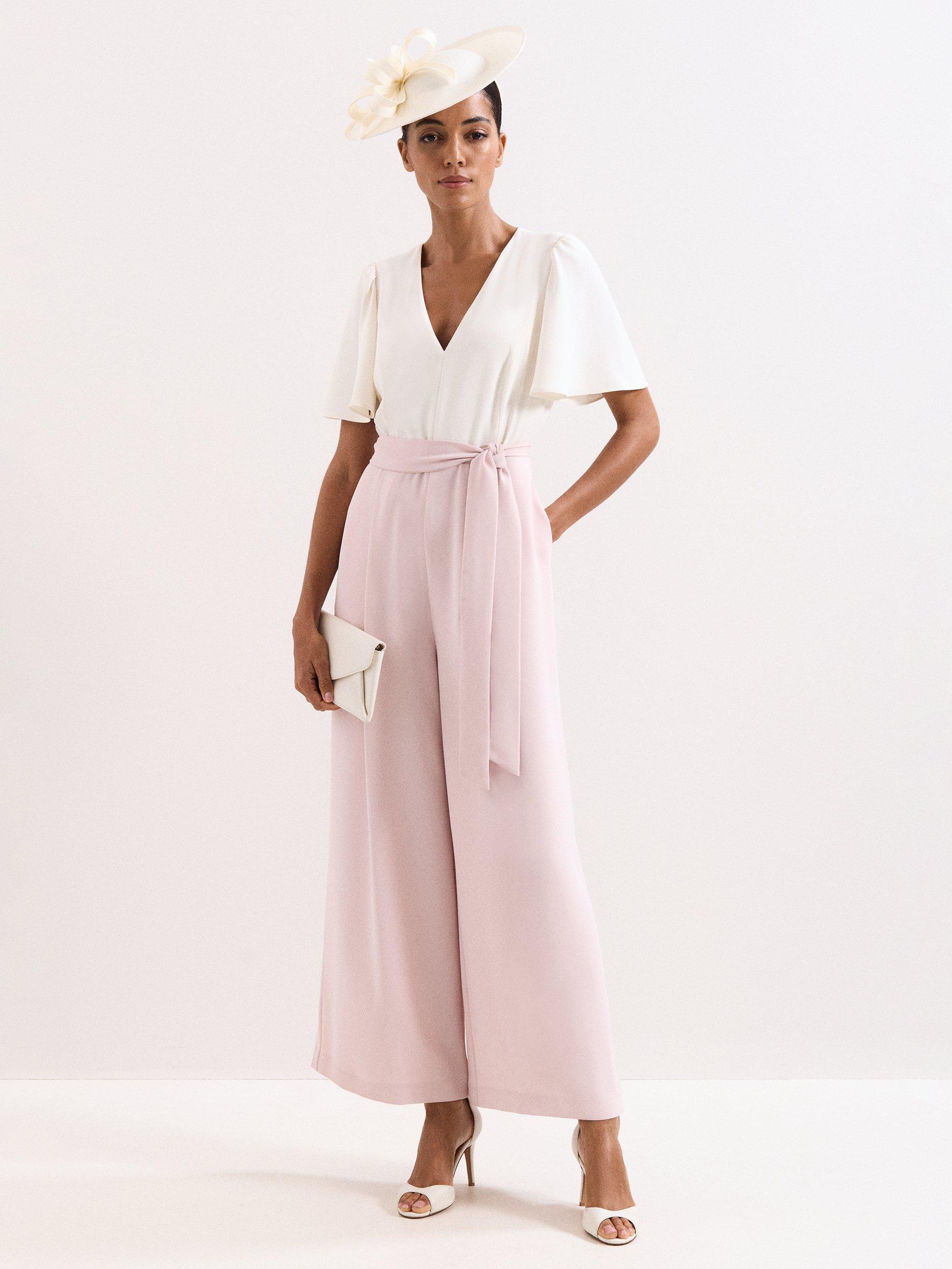Phase Eight Petite Kallie Colour Block Wide Leg Jumpsuit, Pale Pink