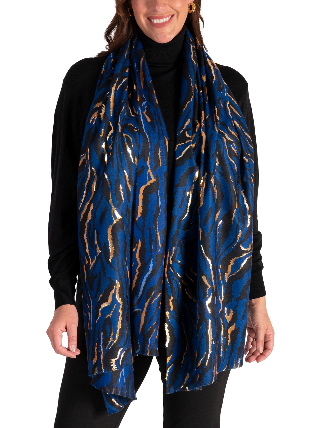 chesca Foil Zebra Scarf, Blue/Multi