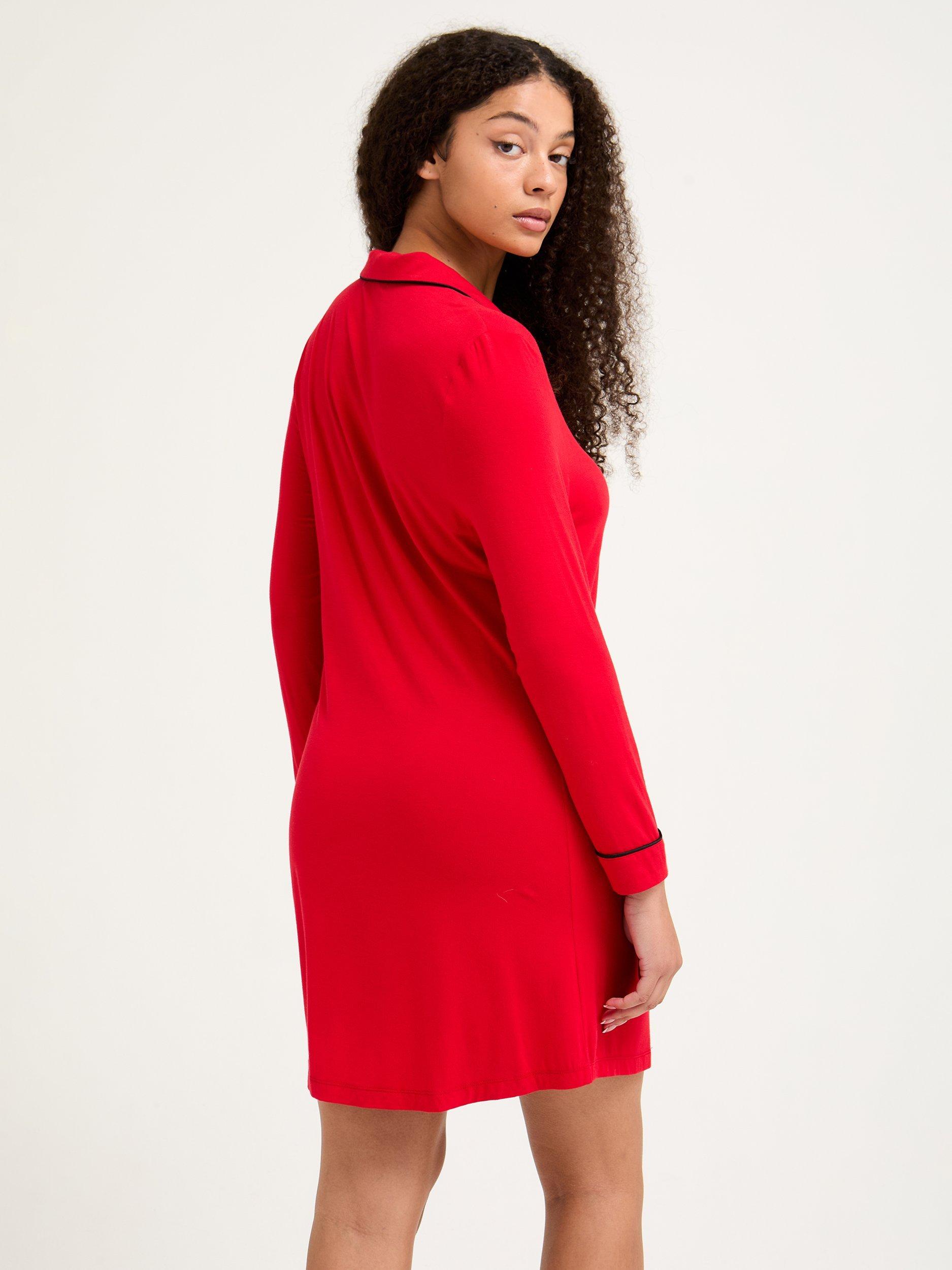 Pretty You London Piping Trim Bamboo Nightshirt, Red/Black