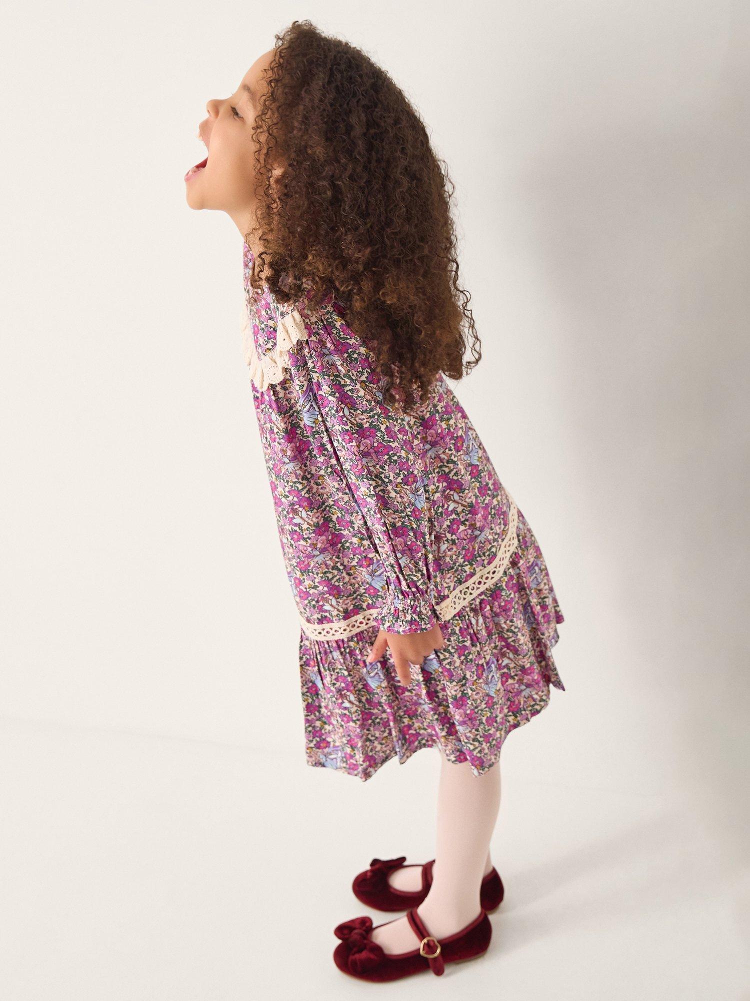 Monsoon Kids' Long Sleeved Fairy Floral Dress, Purple