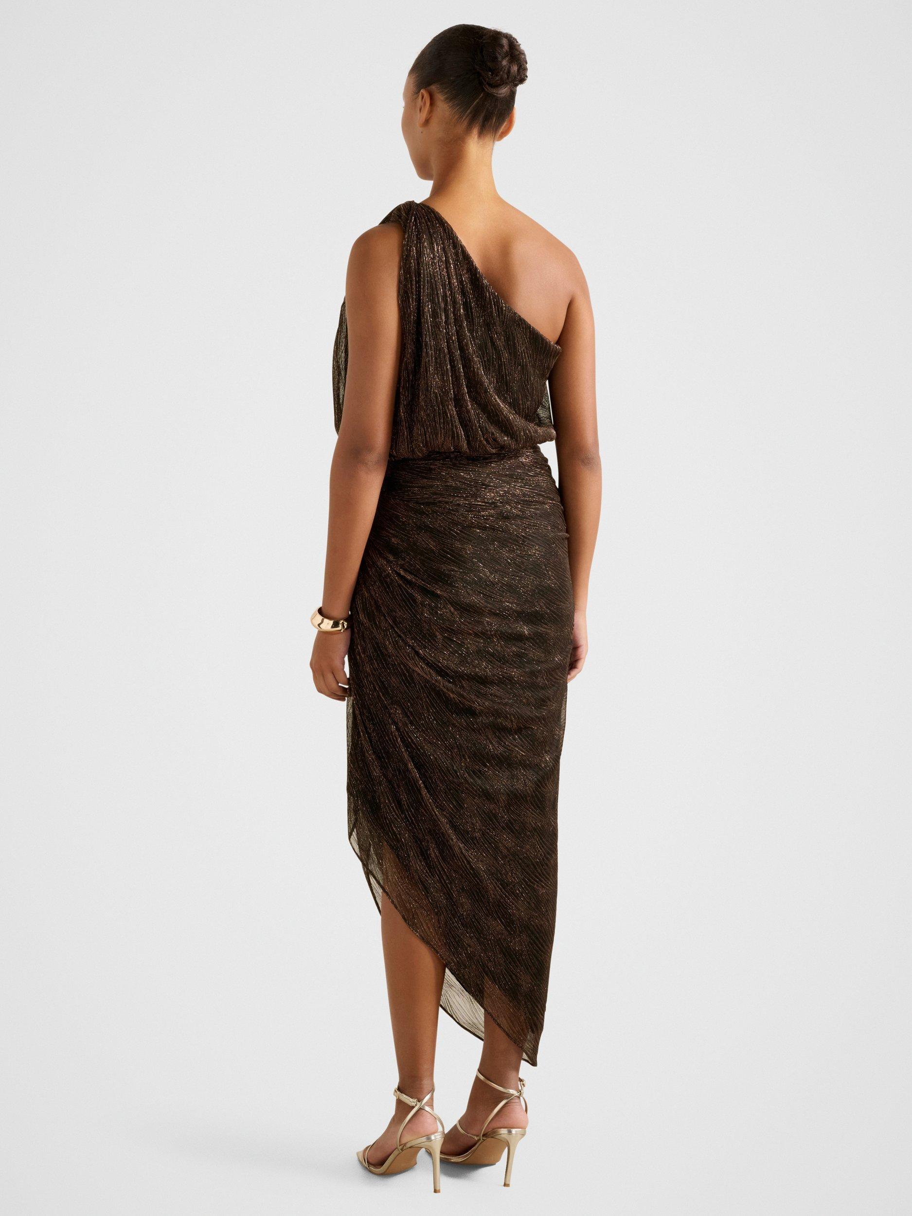 Forever New Cassidy One Shoulder Plisse Midi Dress, Bronze