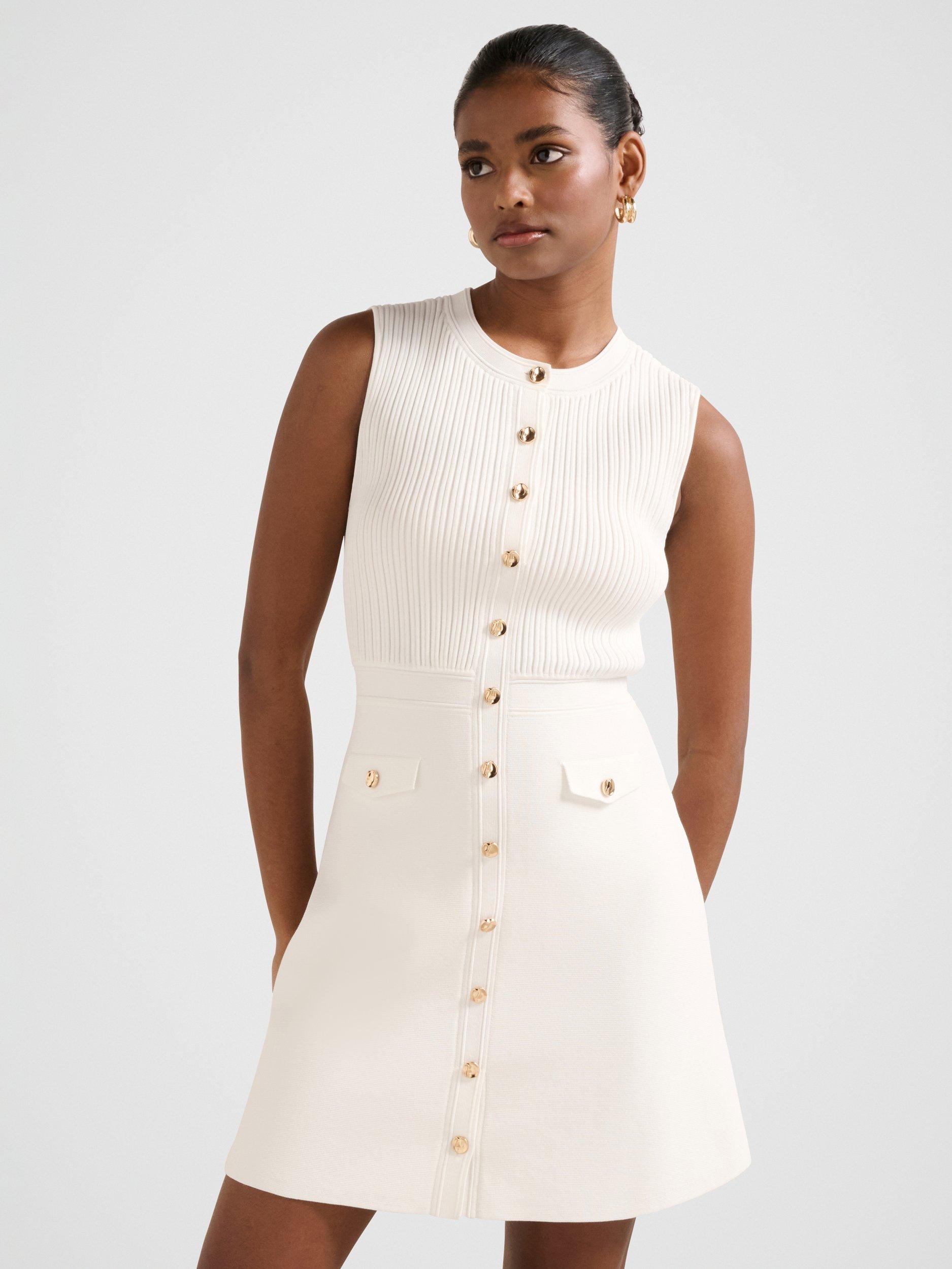 Forever New Petite Issie Stitched Interest Mini Dress, Porcelain