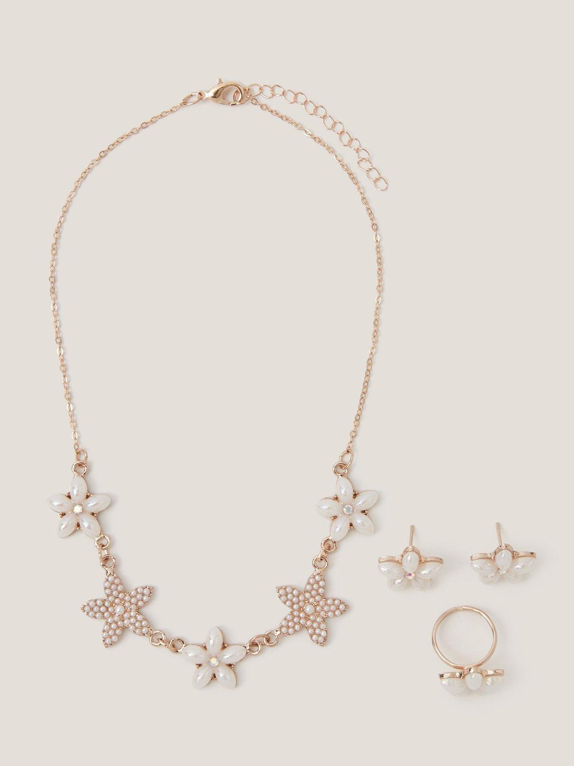 Monsoon Pearl Flower Jewellery Set, Rose Gold