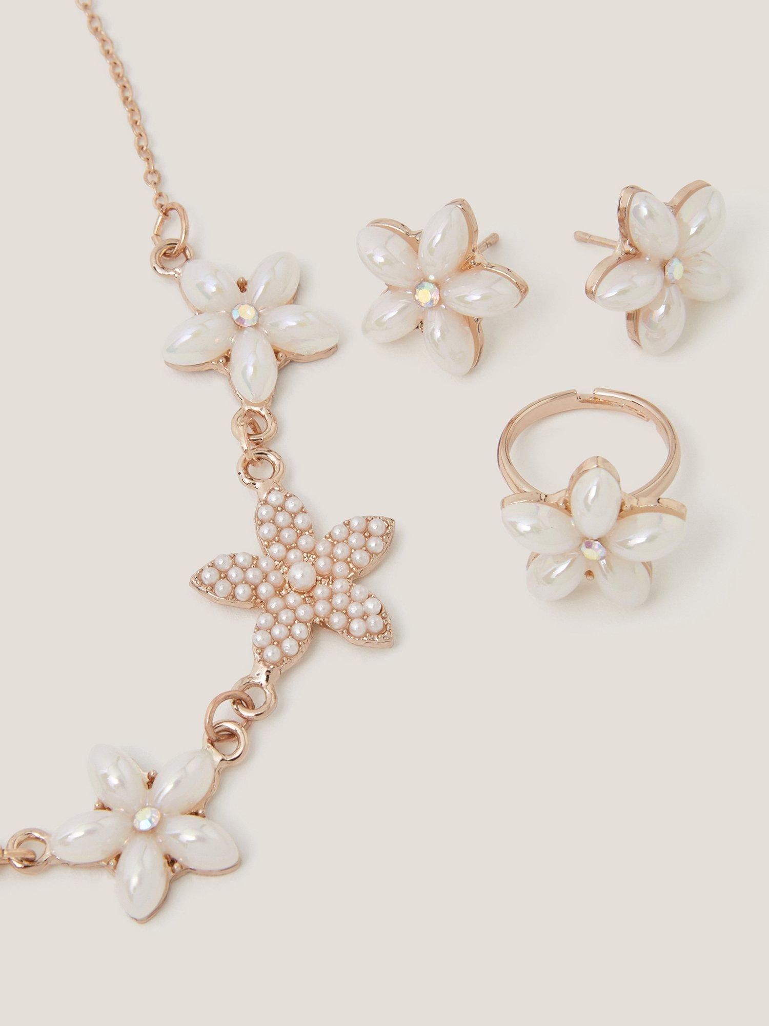 Monsoon Pearl Flower Jewellery Set, Rose Gold