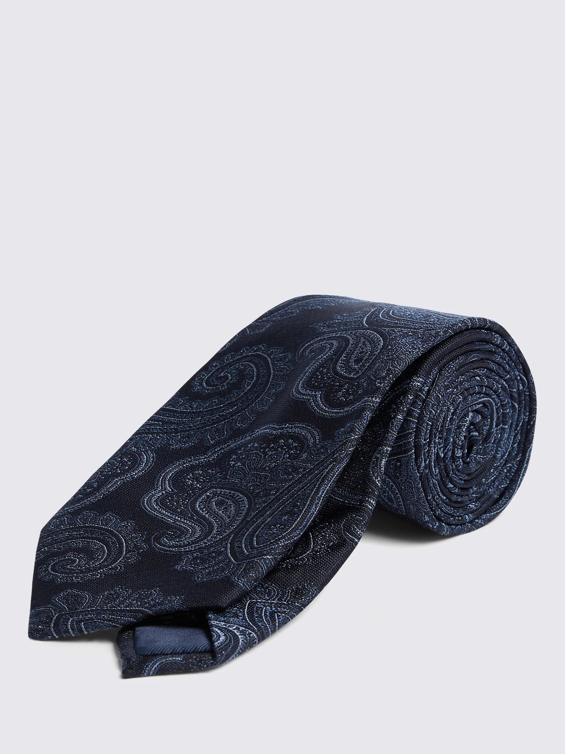 Moss Silk Paisley Tie, Blue