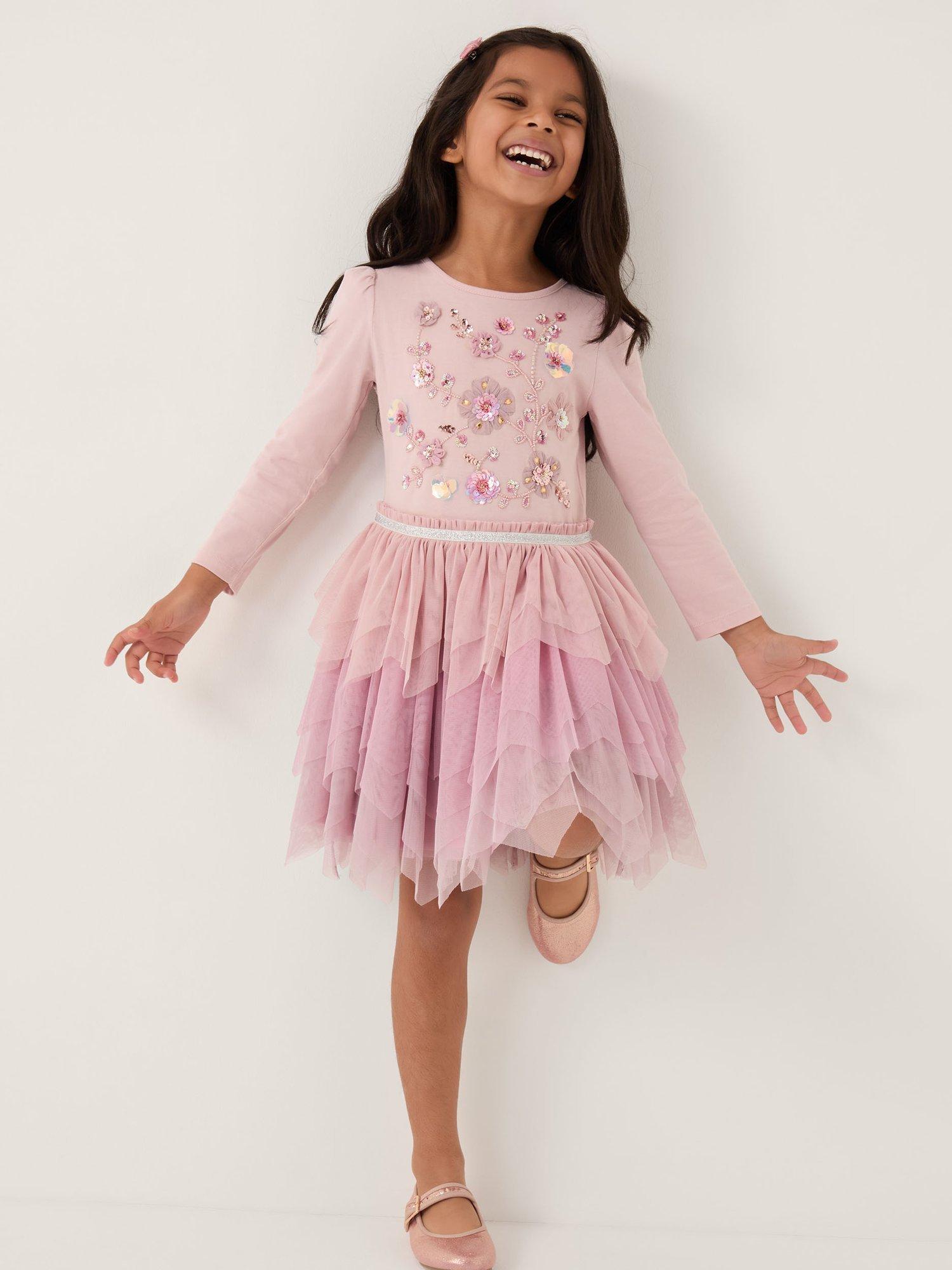 Monsoon Kids' Tulle Floral Disco Dress, Purple