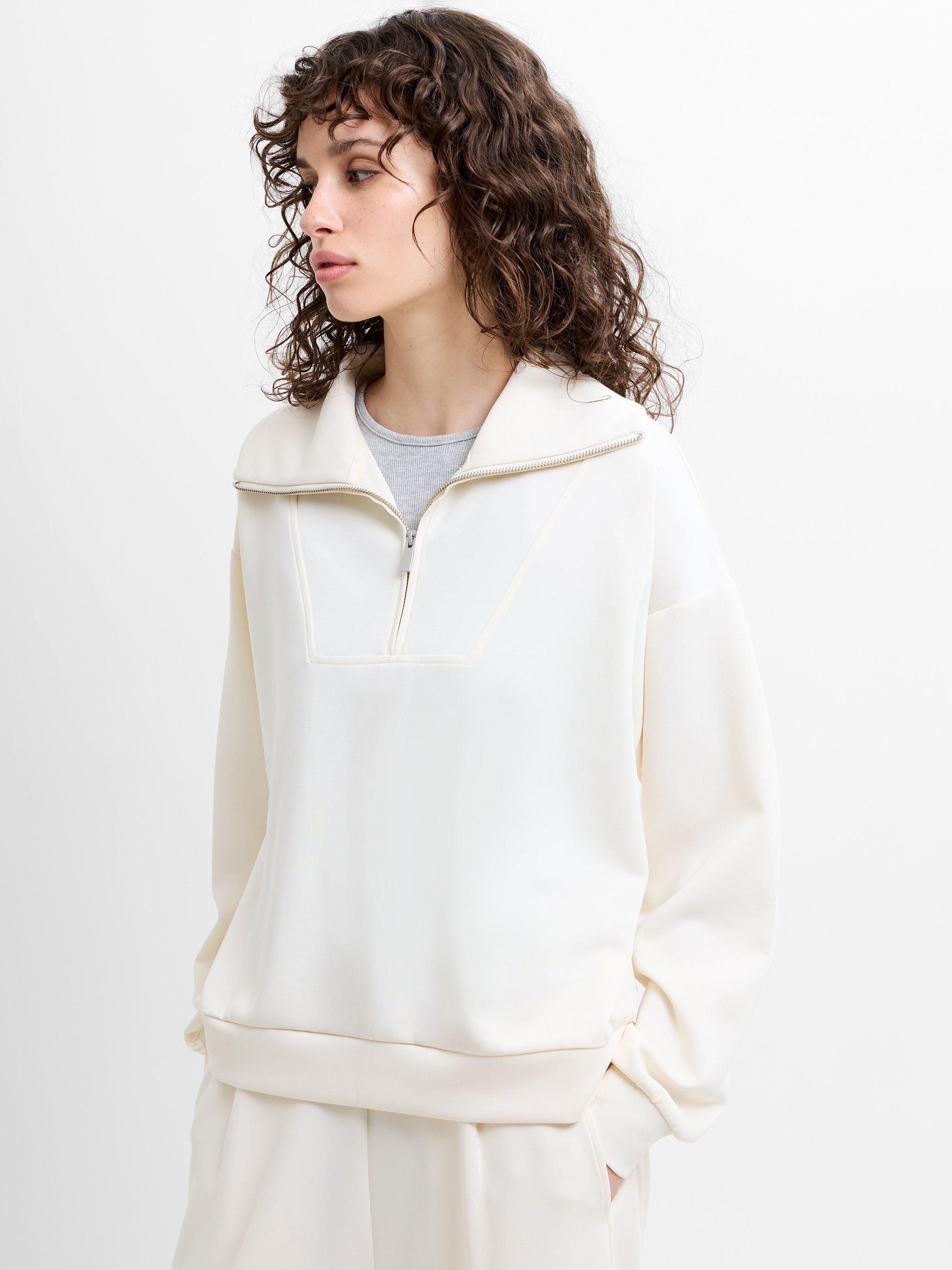 French Connection Wren 1/2 Zip Sweatshirt, Porcelain Cream