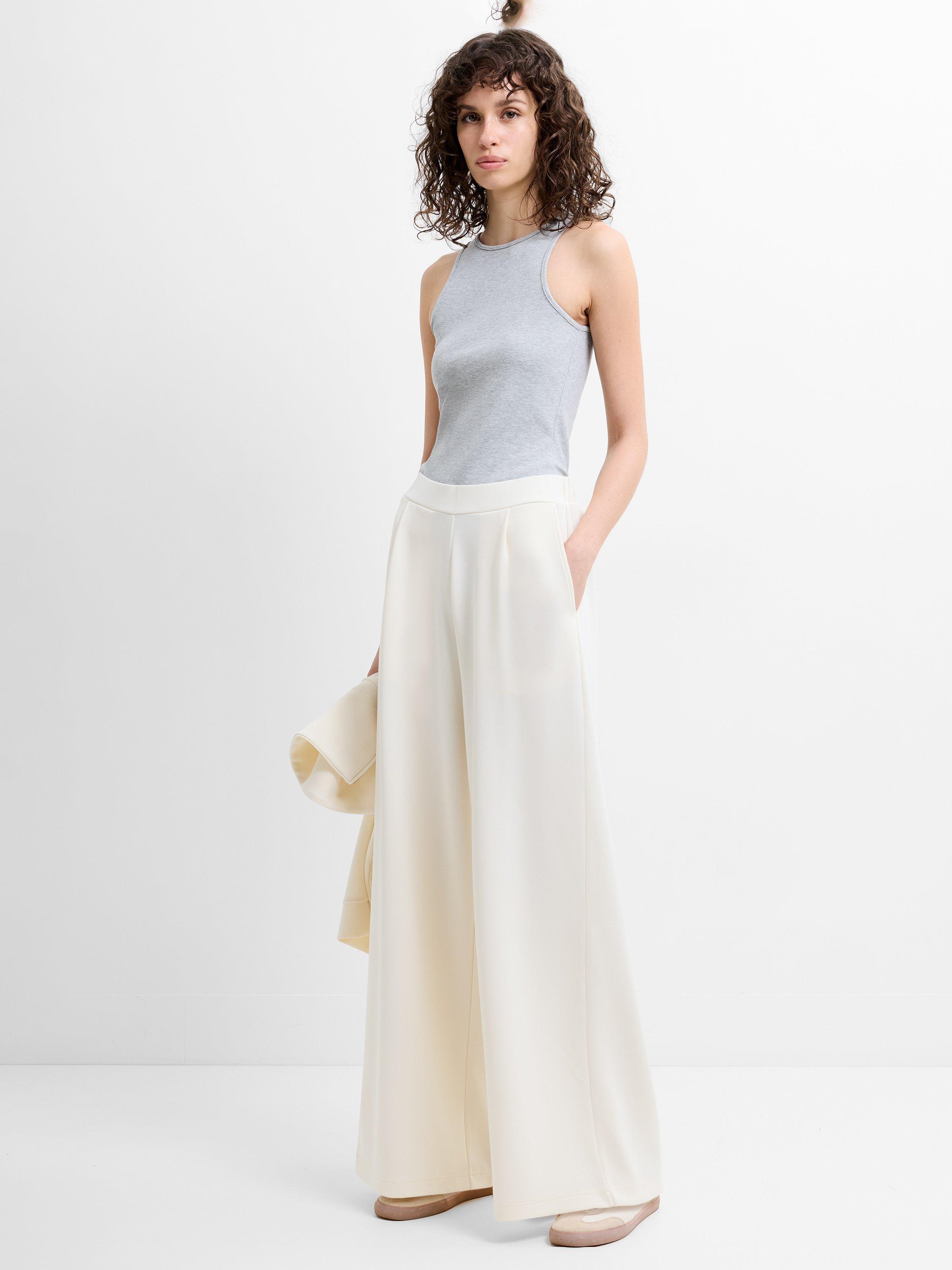 French Connection Wren Wide Leg Trousers, Porcelain Cream