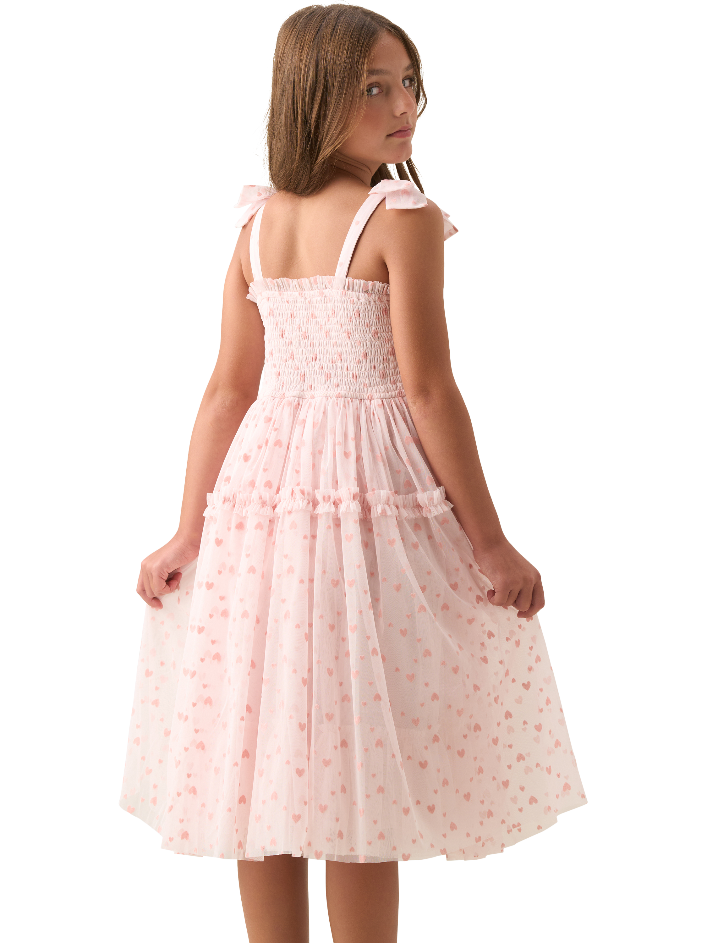 Angel & Rocket Kids' Sleeveless Shirred Bodice Mesh Dress, Pink