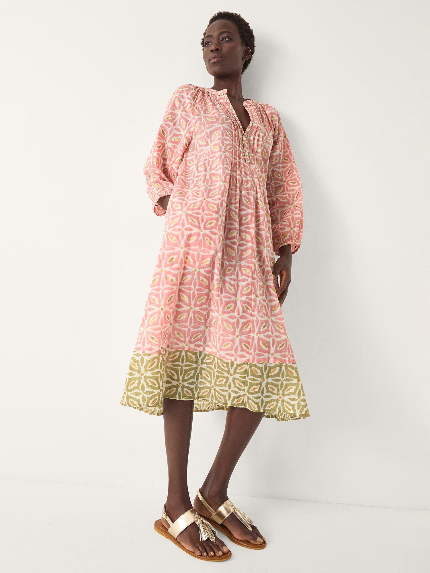 Monsoon Elma Floral Beach Midi Dress, Pink