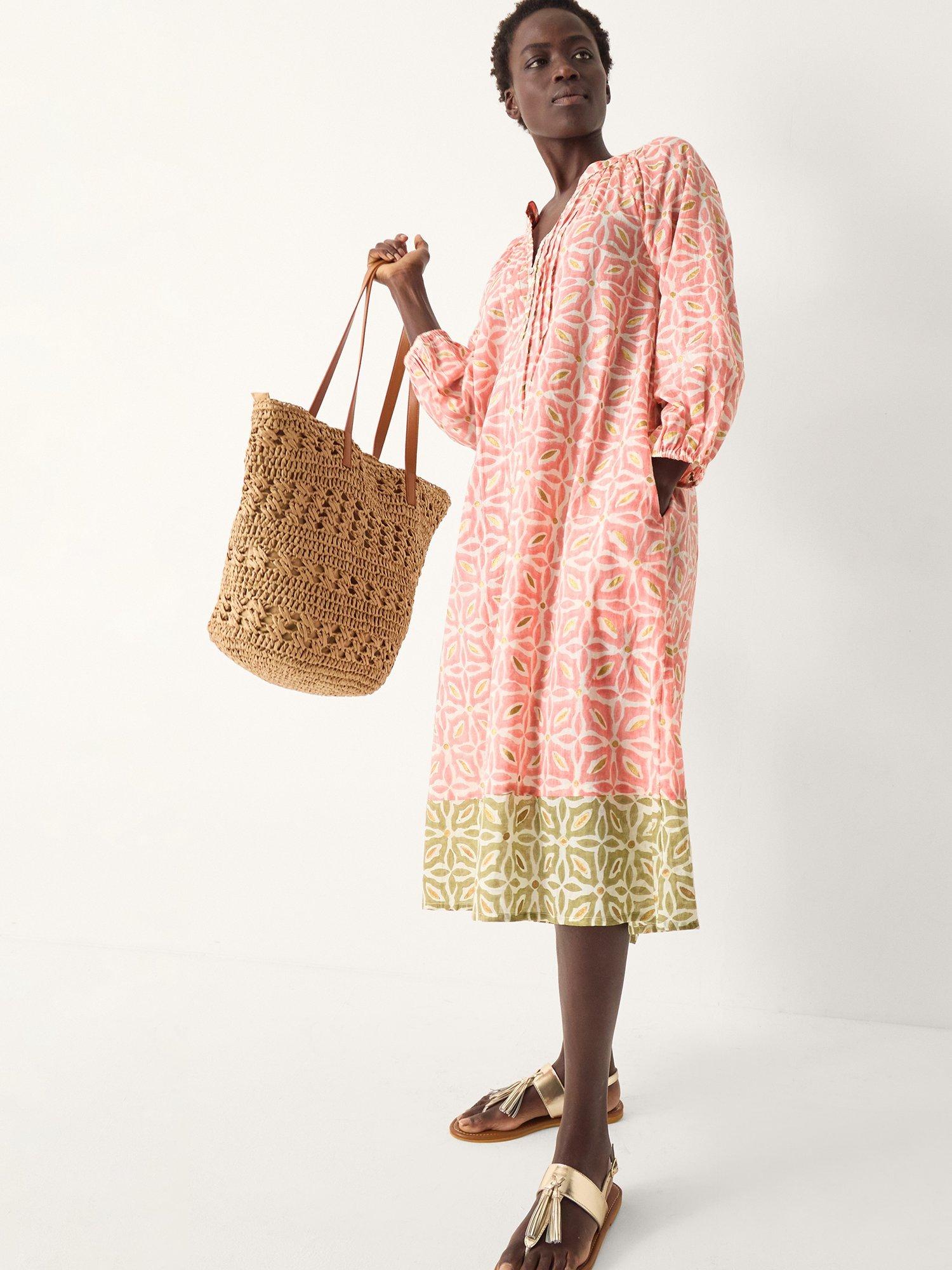 Monsoon Elma Floral Beach Midi Dress, Pink