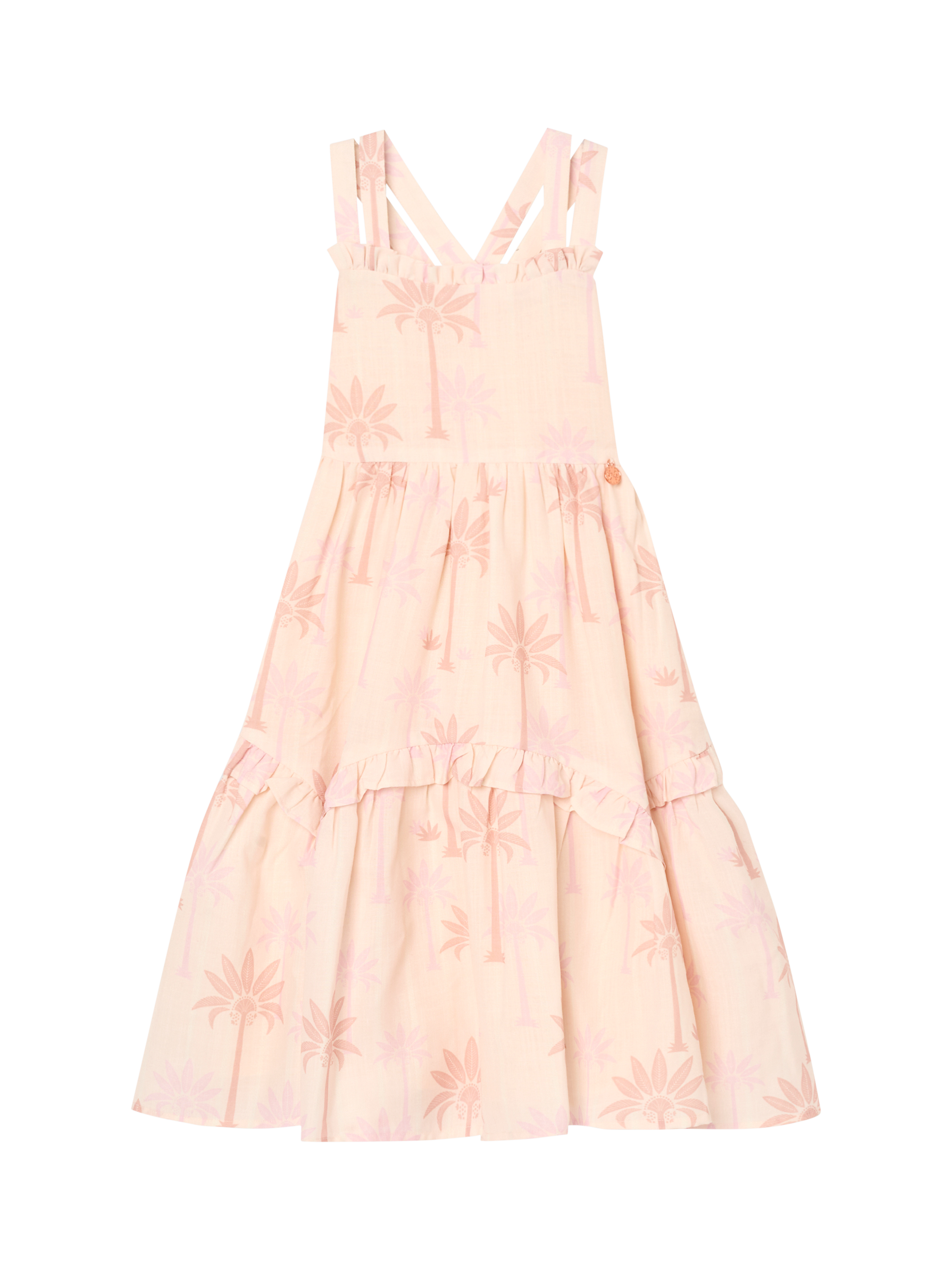 Angel & Rocket Kids' Palm Print Tiered Dress, Natural