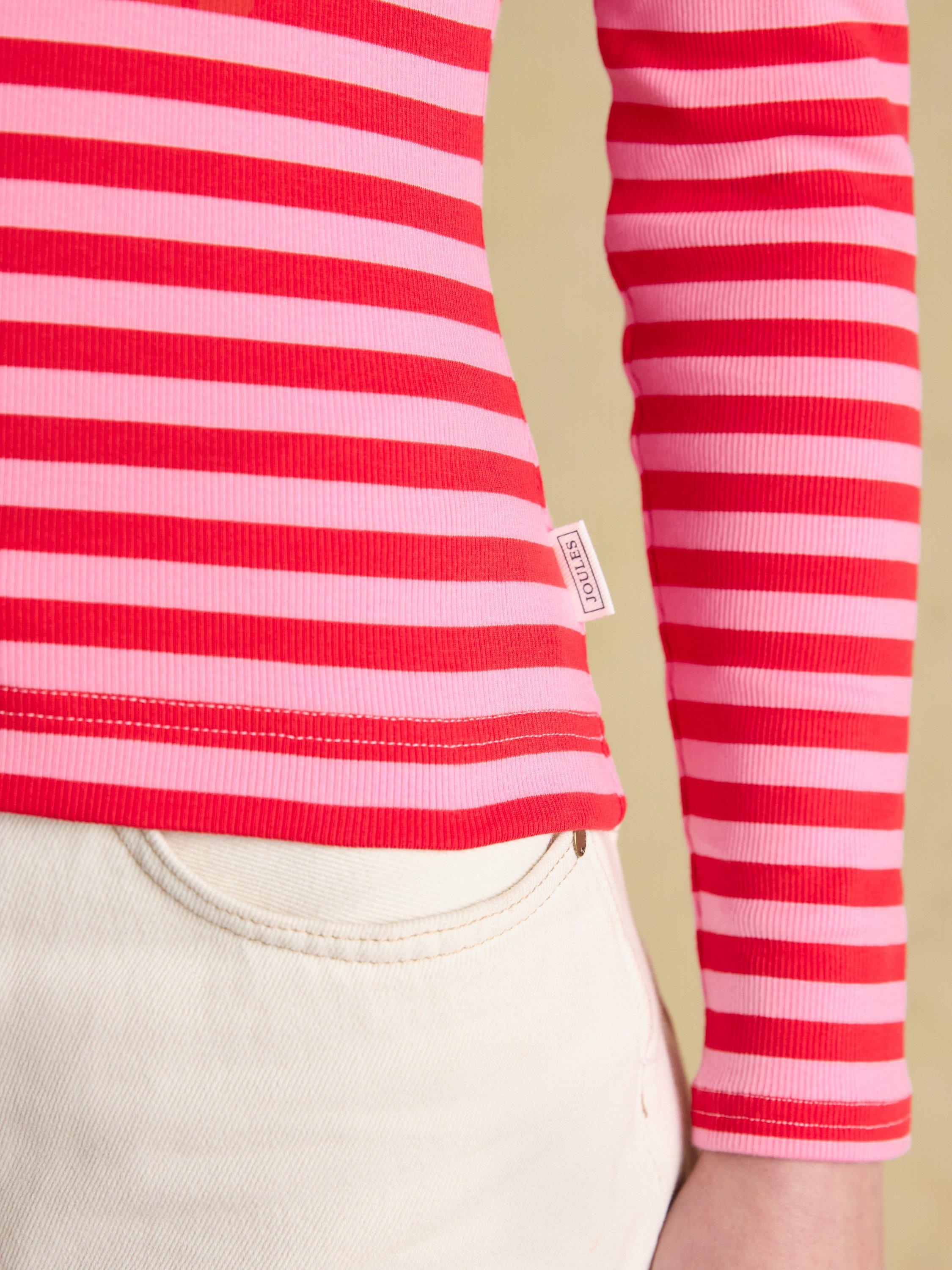 Joules Sophie Stripe Long Sleeve Top, Pink/Red