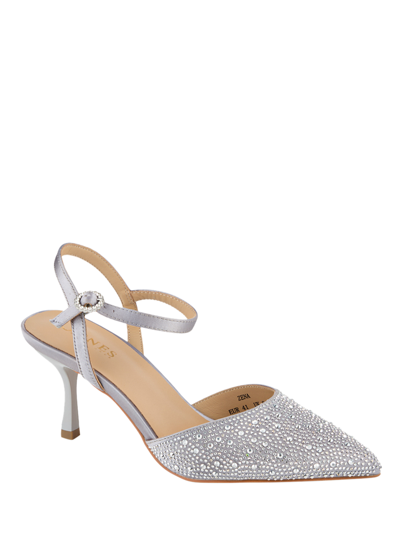 Jones Bootmaker Zena Embellished Leather Court Shoes, Silver