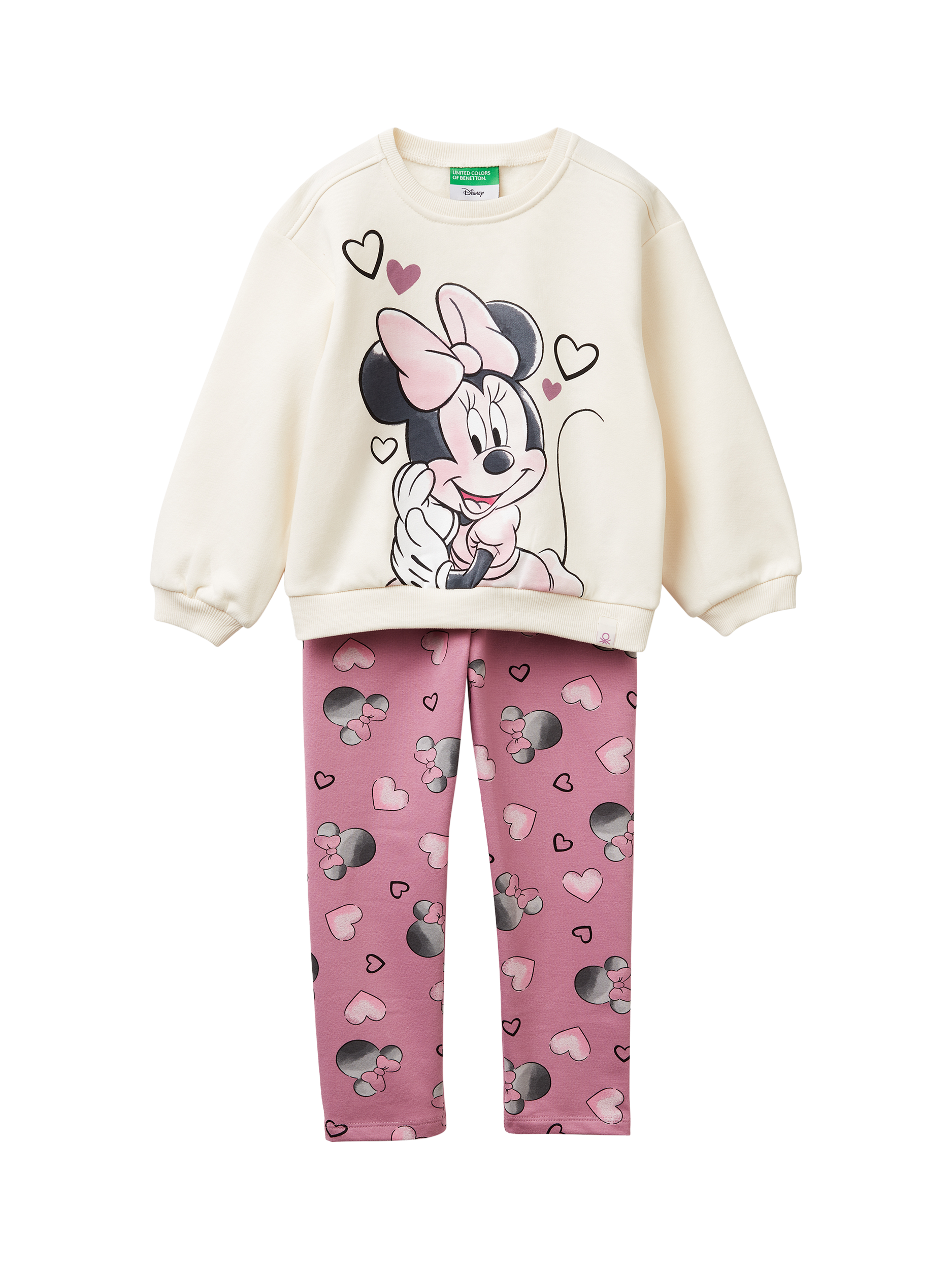 Benetton Kids' Fleece Minnie Mouse Tracksuit Set, Cream