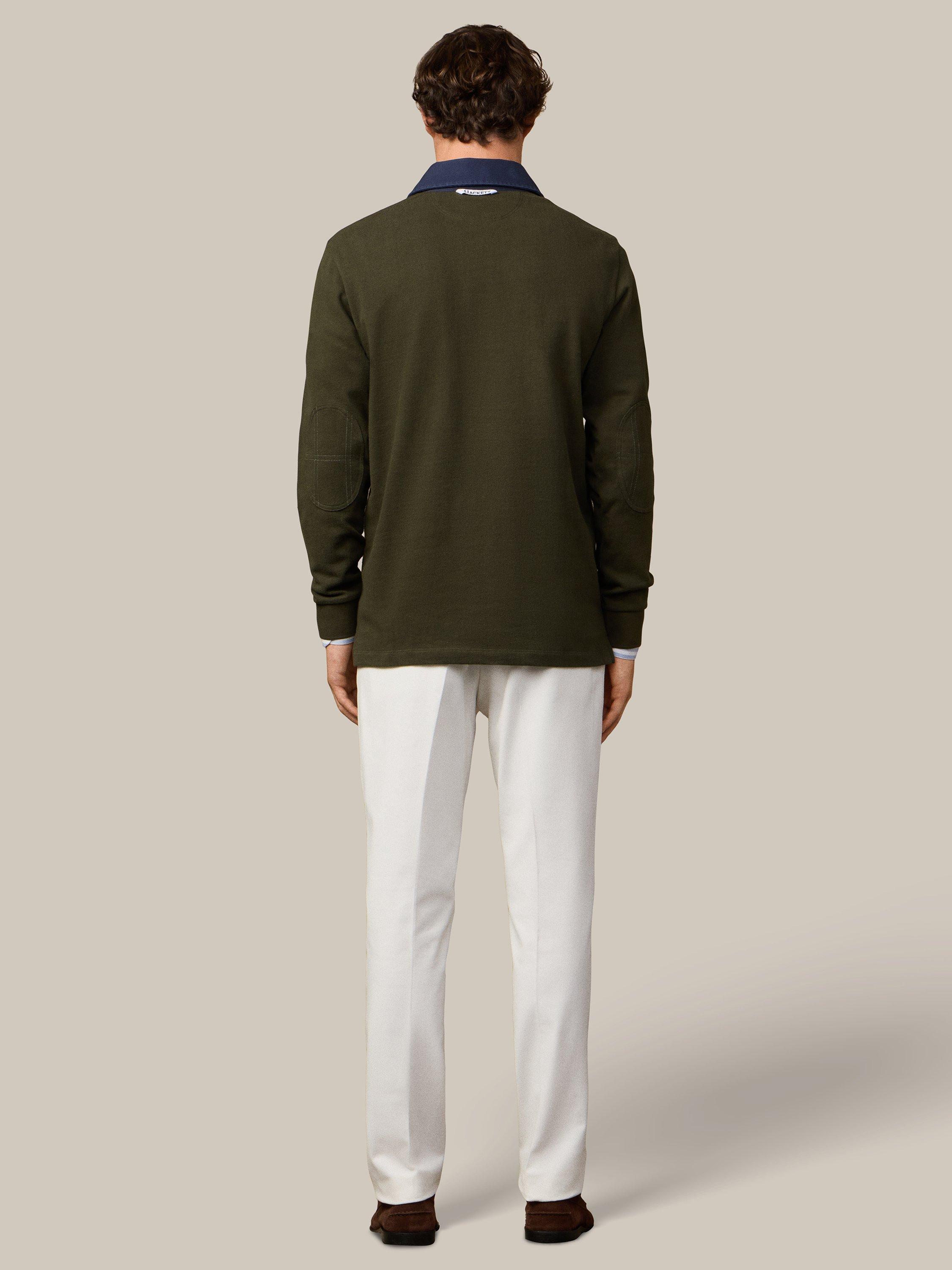Hackett London Cotton Regular Fit Long Sleeve Rugby Shirt, Forest Green