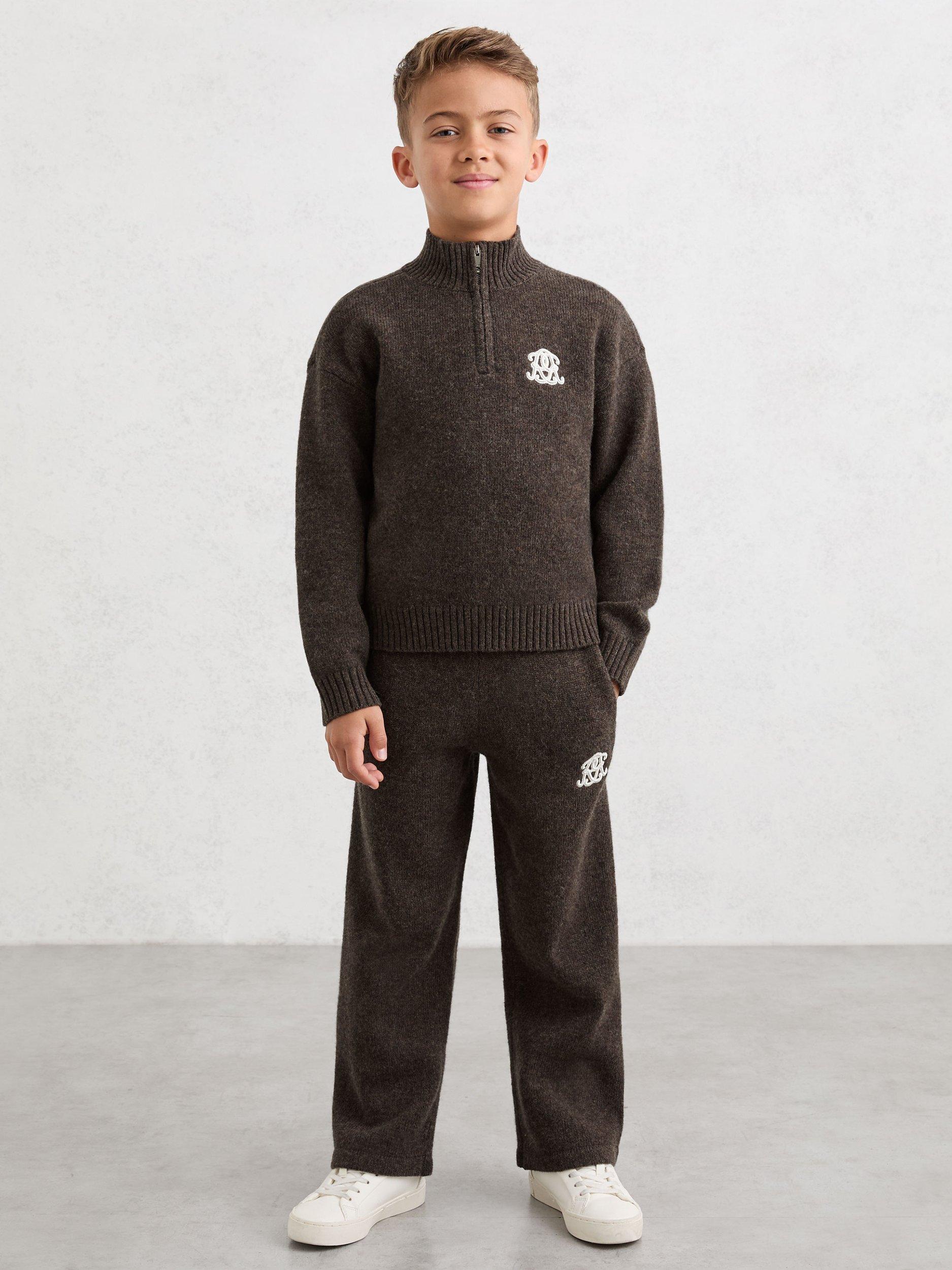Reiss Kids' Curtis Wool Rich Zip Neck Jumper, Chocolate Brown