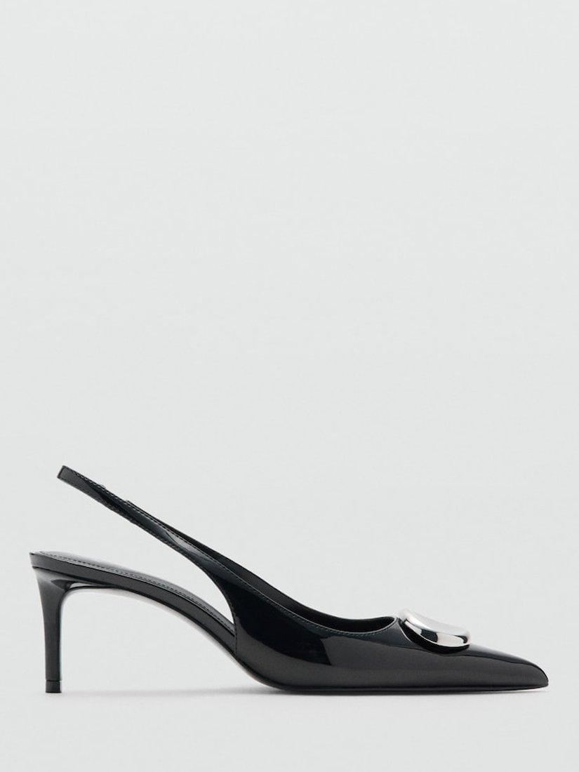 Mango Rimini Patent Stiletto Heel Slingback Court Shoes, Black