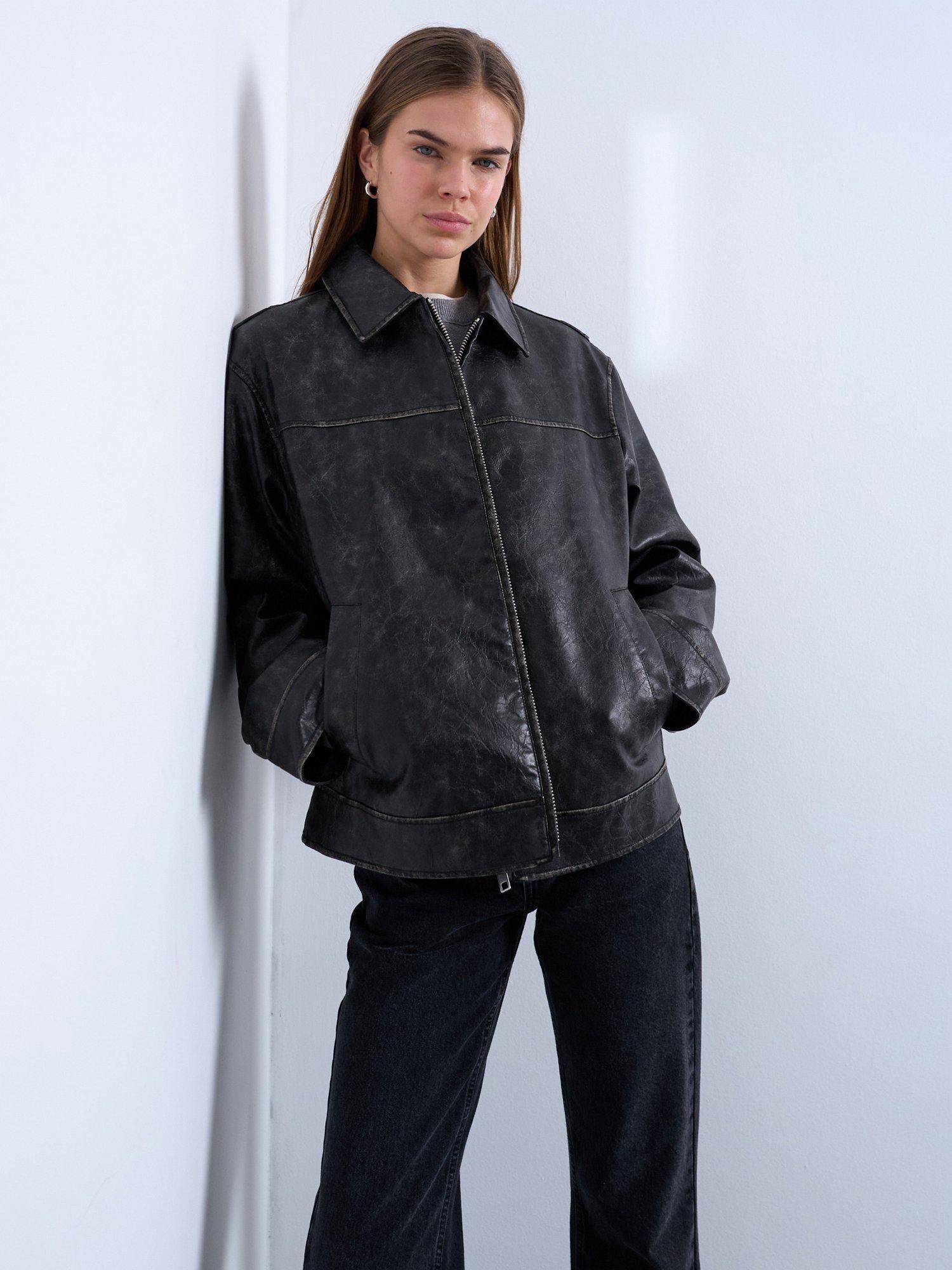 Topshop Boxy Faux Leather Jacket, Black