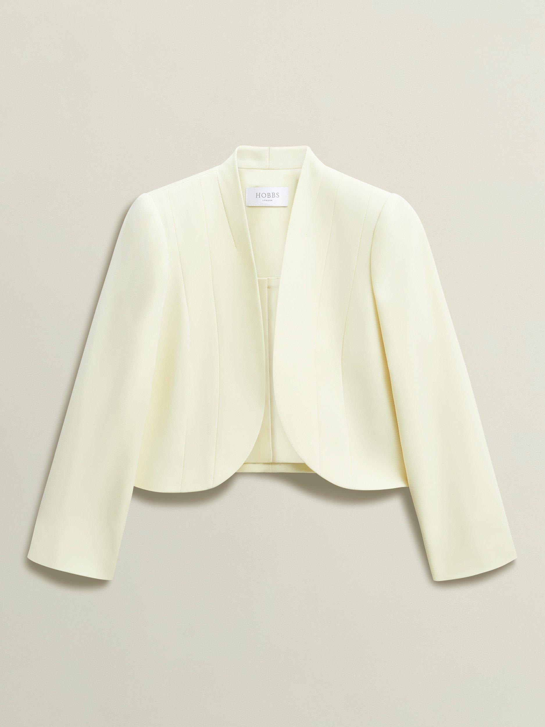 Hobbs Eliana Open Neck Cropped Jacket, Pale Yellow