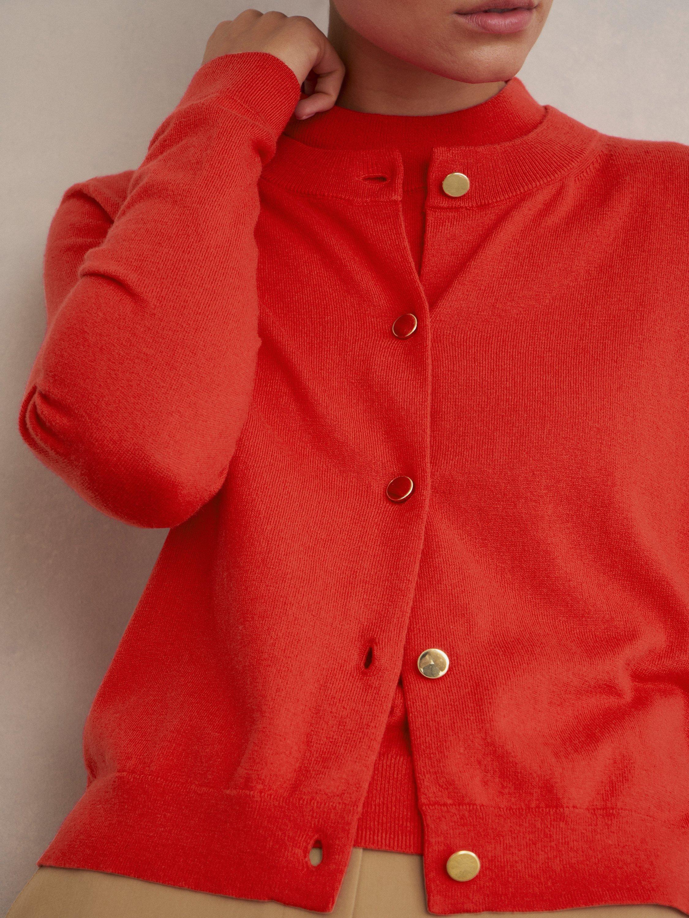 Hobbs Priya Crew Neck Wool Rich Cardigan, Hibiscus Red