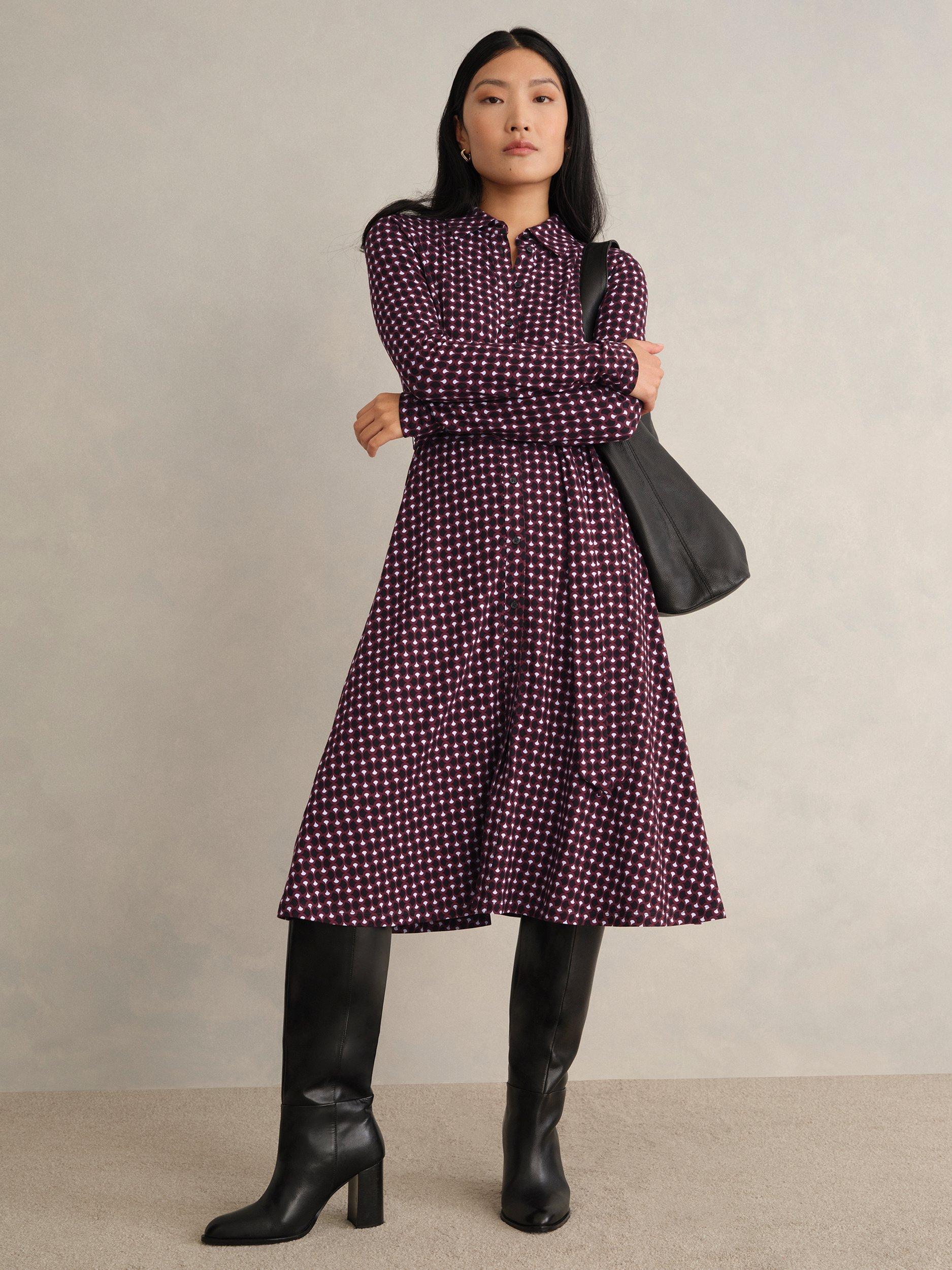 Hobbs Clarice Geometric Print Jersey Shirt Dress, Navy/Multi