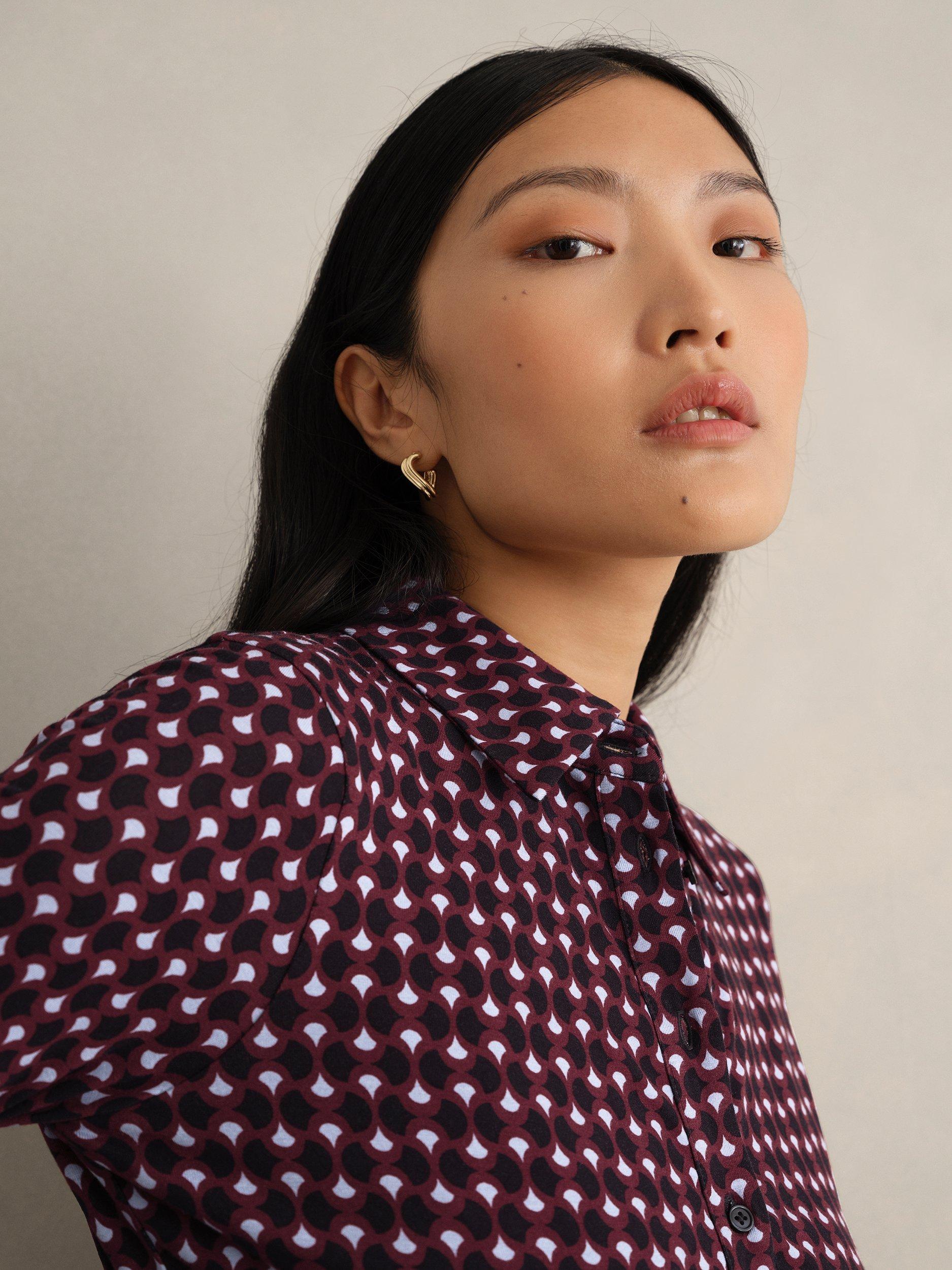 Hobbs Clarice Geometric Print Jersey Shirt Dress, Navy/Multi