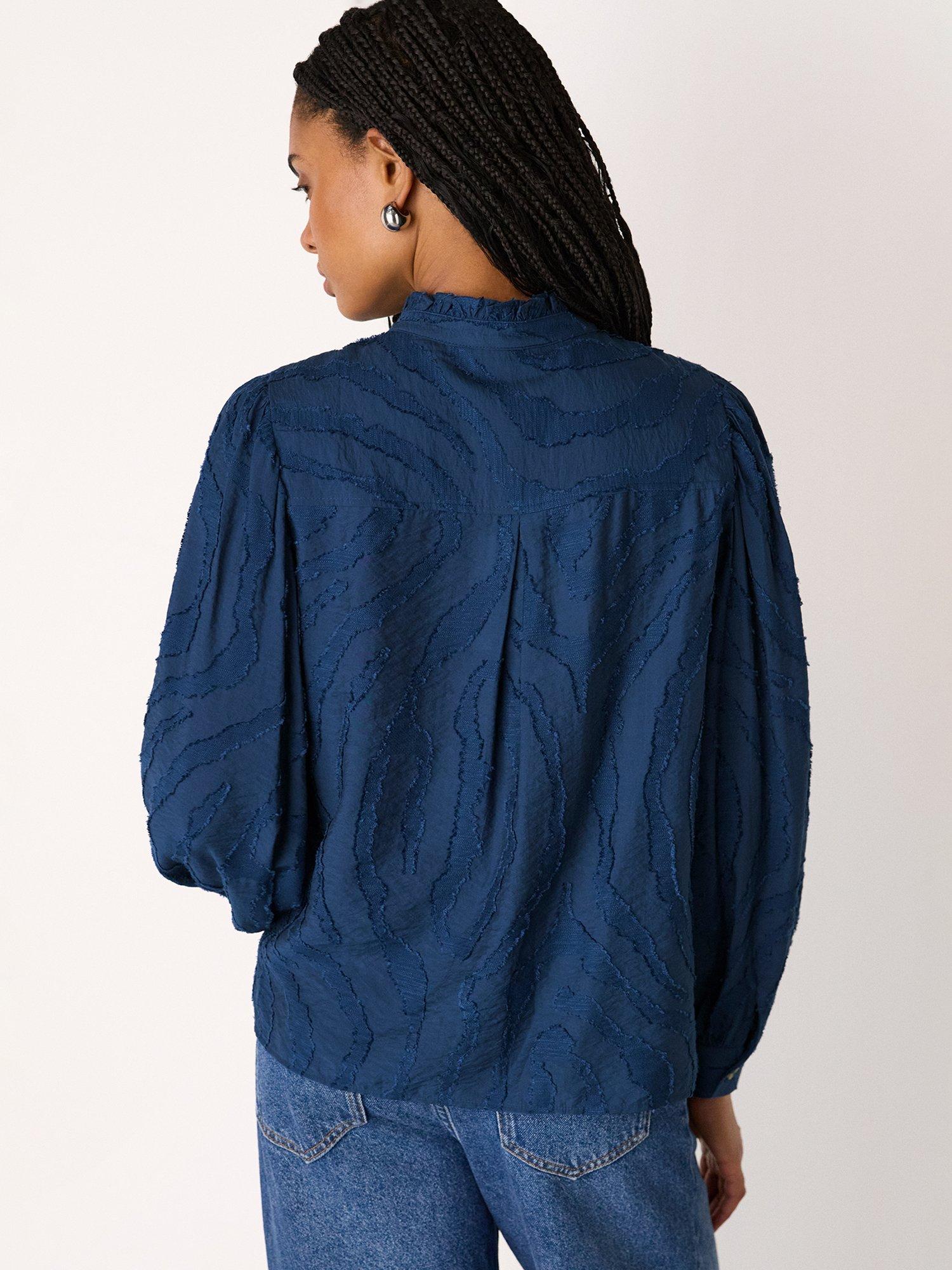 Whistles Animal Textured Shirt containing LENZING™ ECOVERO™ Viscose, Navy