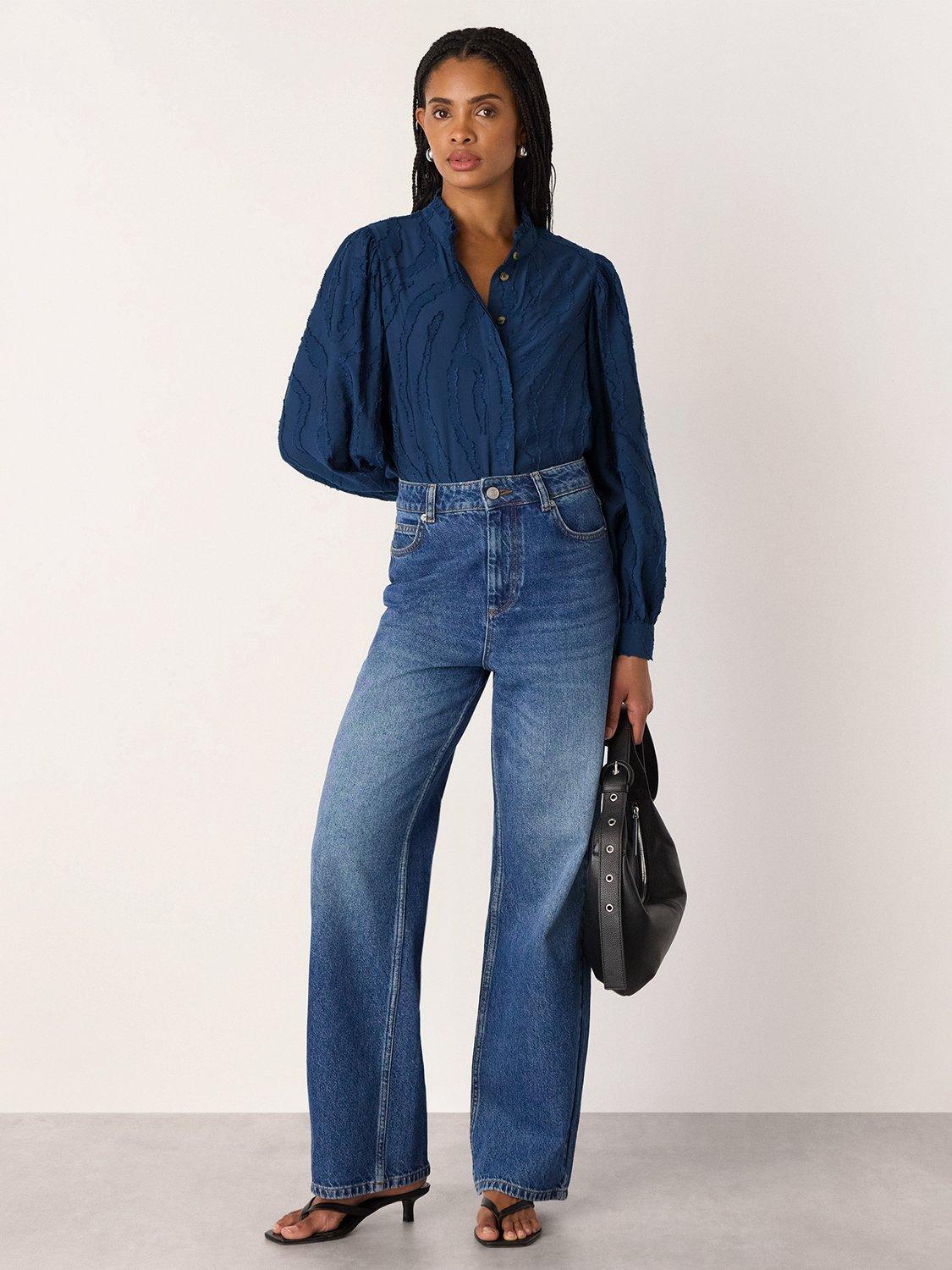 Whistles Animal Textured Shirt containing LENZING™ ECOVERO™ Viscose, Navy