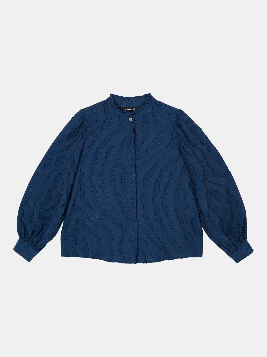 Whistles Animal Textured Shirt containing LENZING™ ECOVERO™ Viscose, Navy