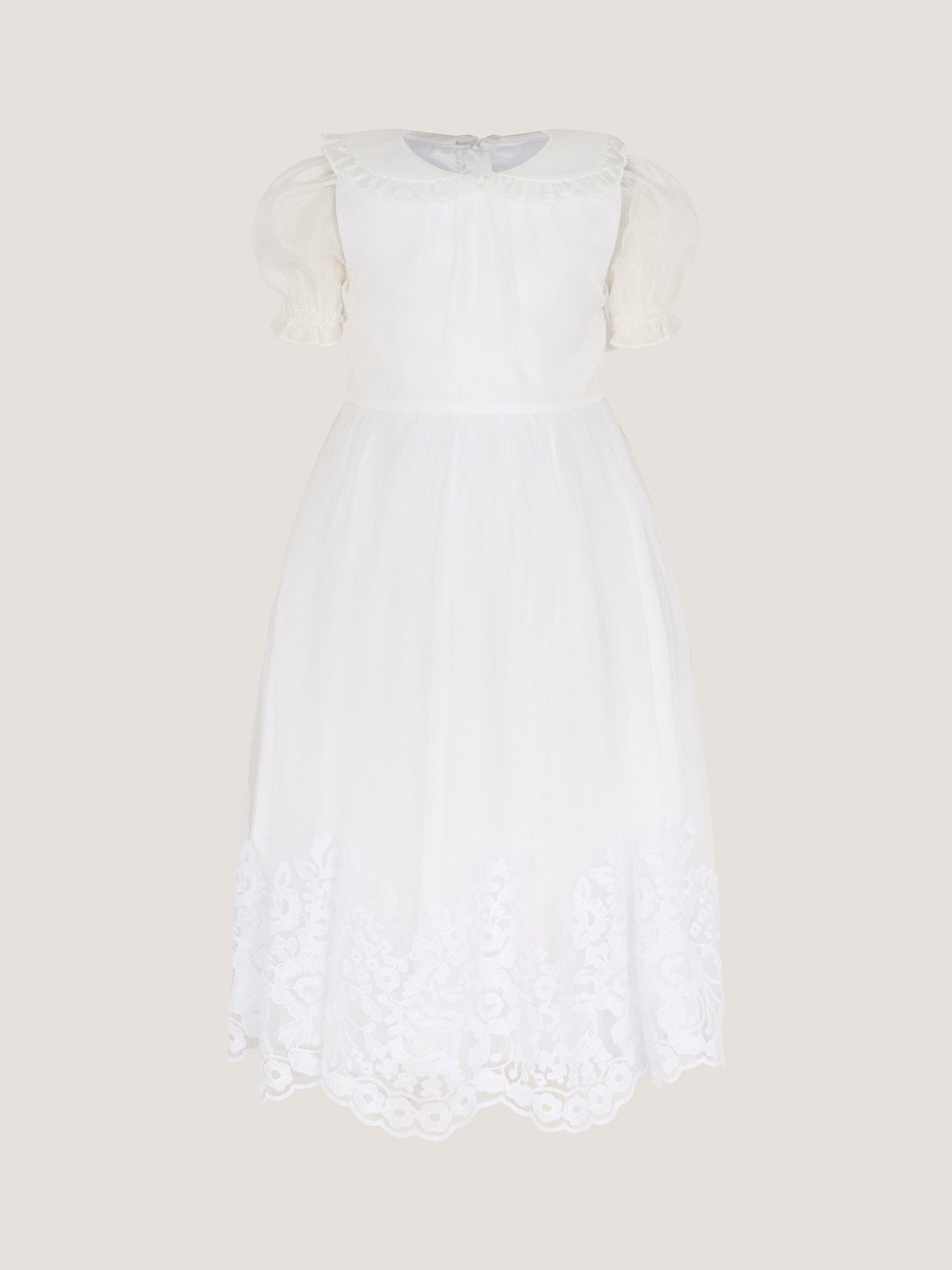 Monsoon Kids' Communion Athena Floral Embroidered Dress, White