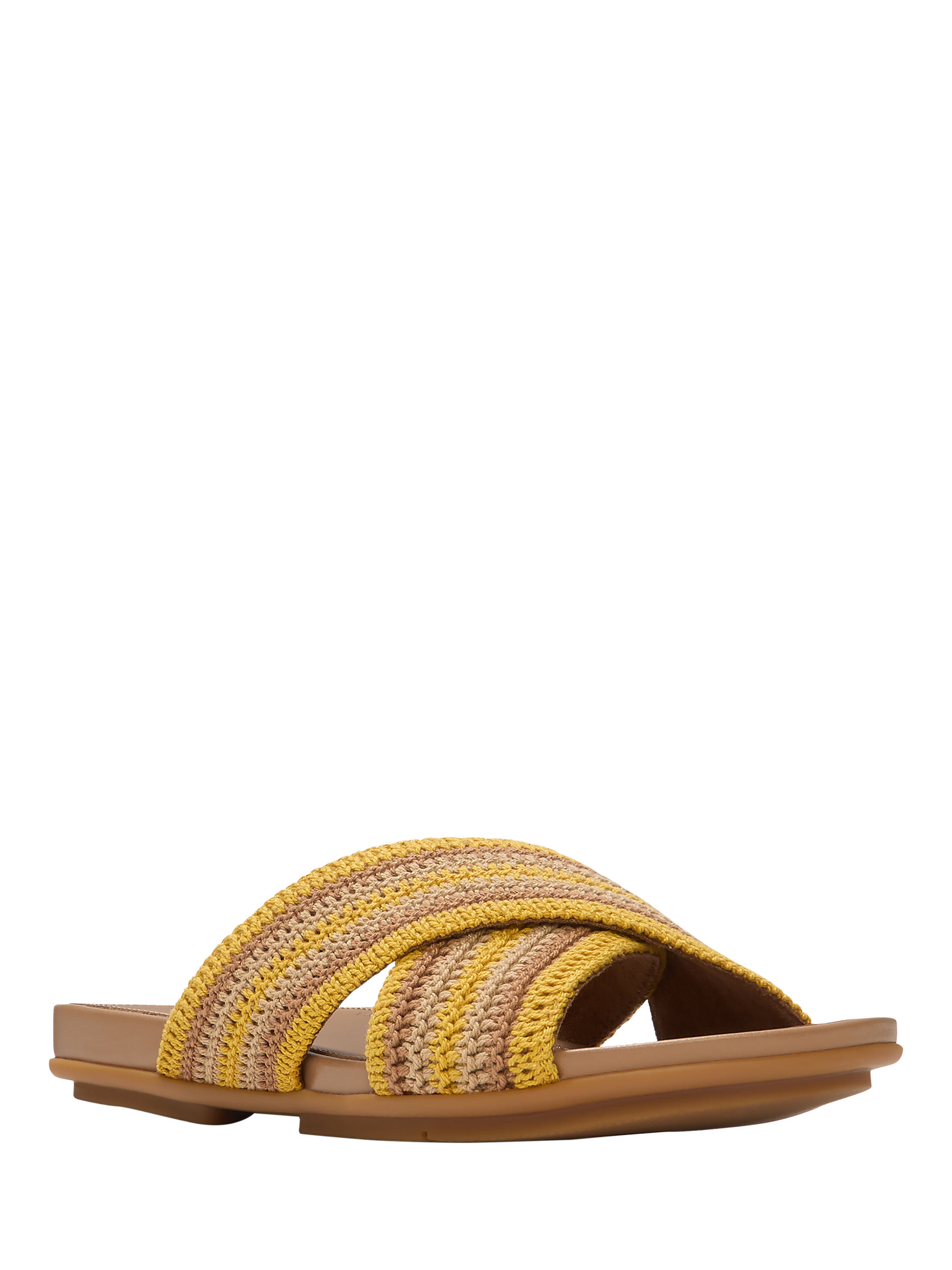 FitFlop Gracie Stripe-Webbing Cross Slider Sandals, Turmeric/Tan