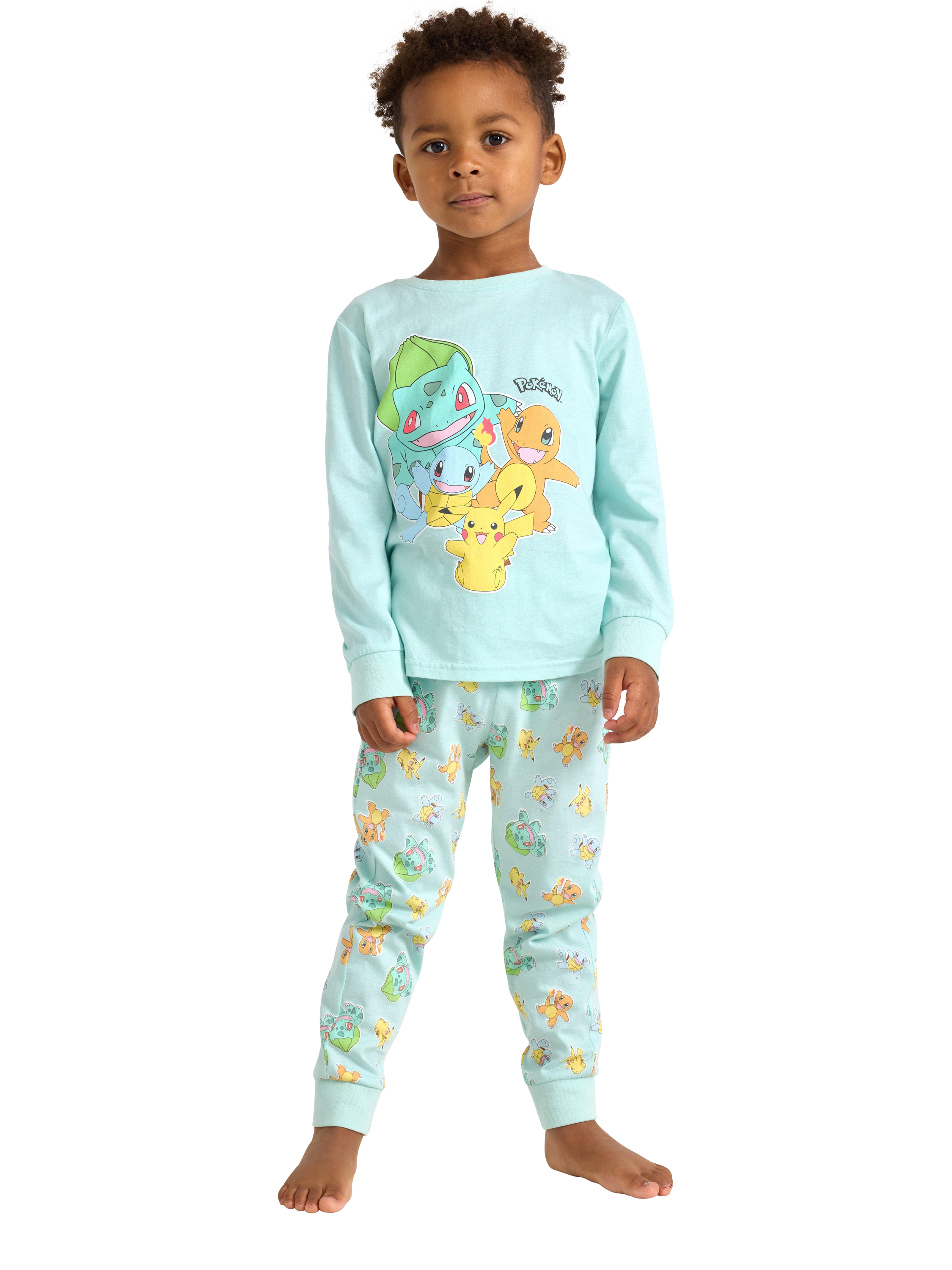 Lindex Kids' Cotton Long Sleeved Pokémon Pyjama Set, Light Dust Turquoise