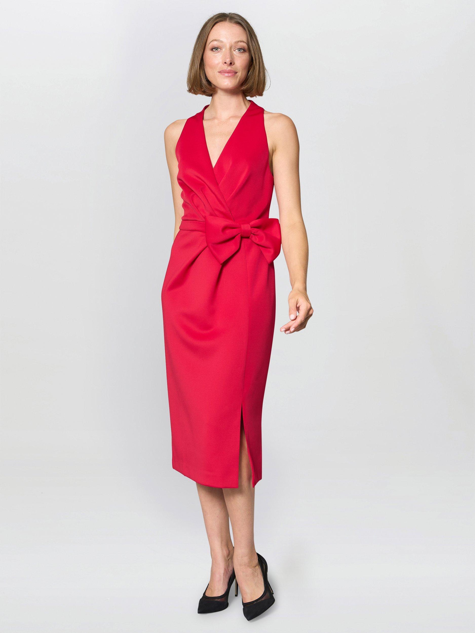 Gina Bacconi Elliana Bow Detail Midi Dress, Red