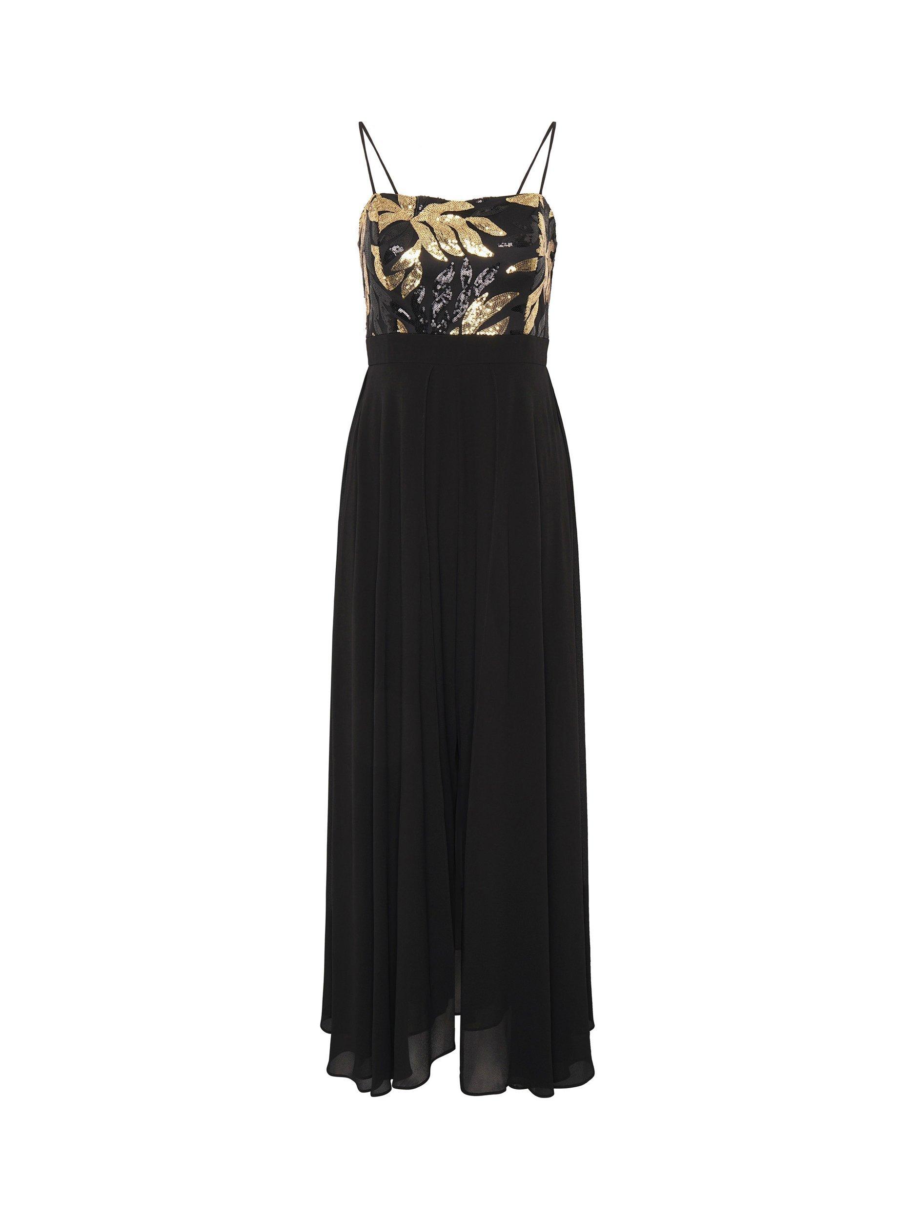 Gina Bacconi Fannie Floral Wide Leg Jumpsuit, Black/Gold, 8