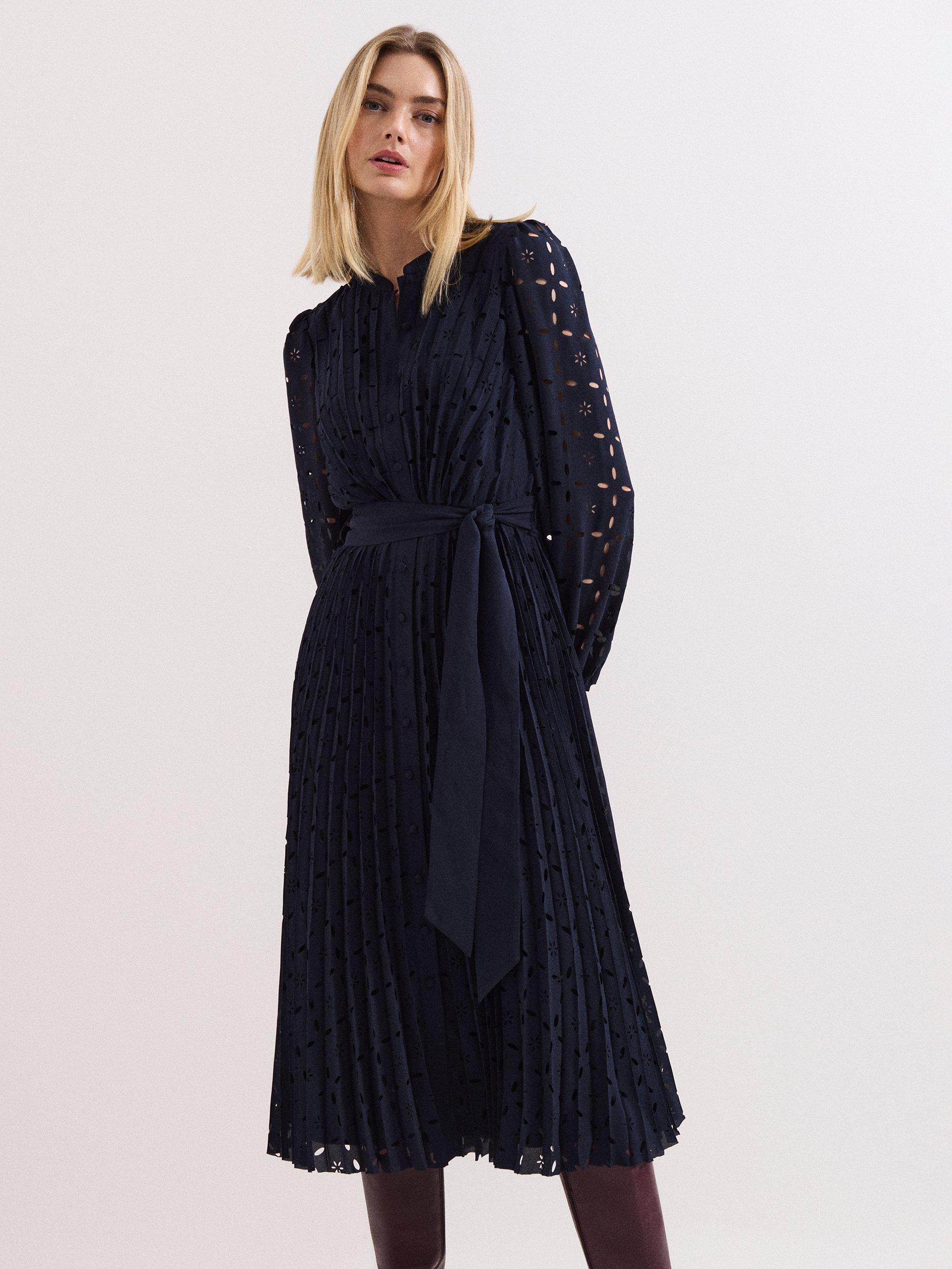 Phase Eight Marina Laser Cut Midi Dress, Navy