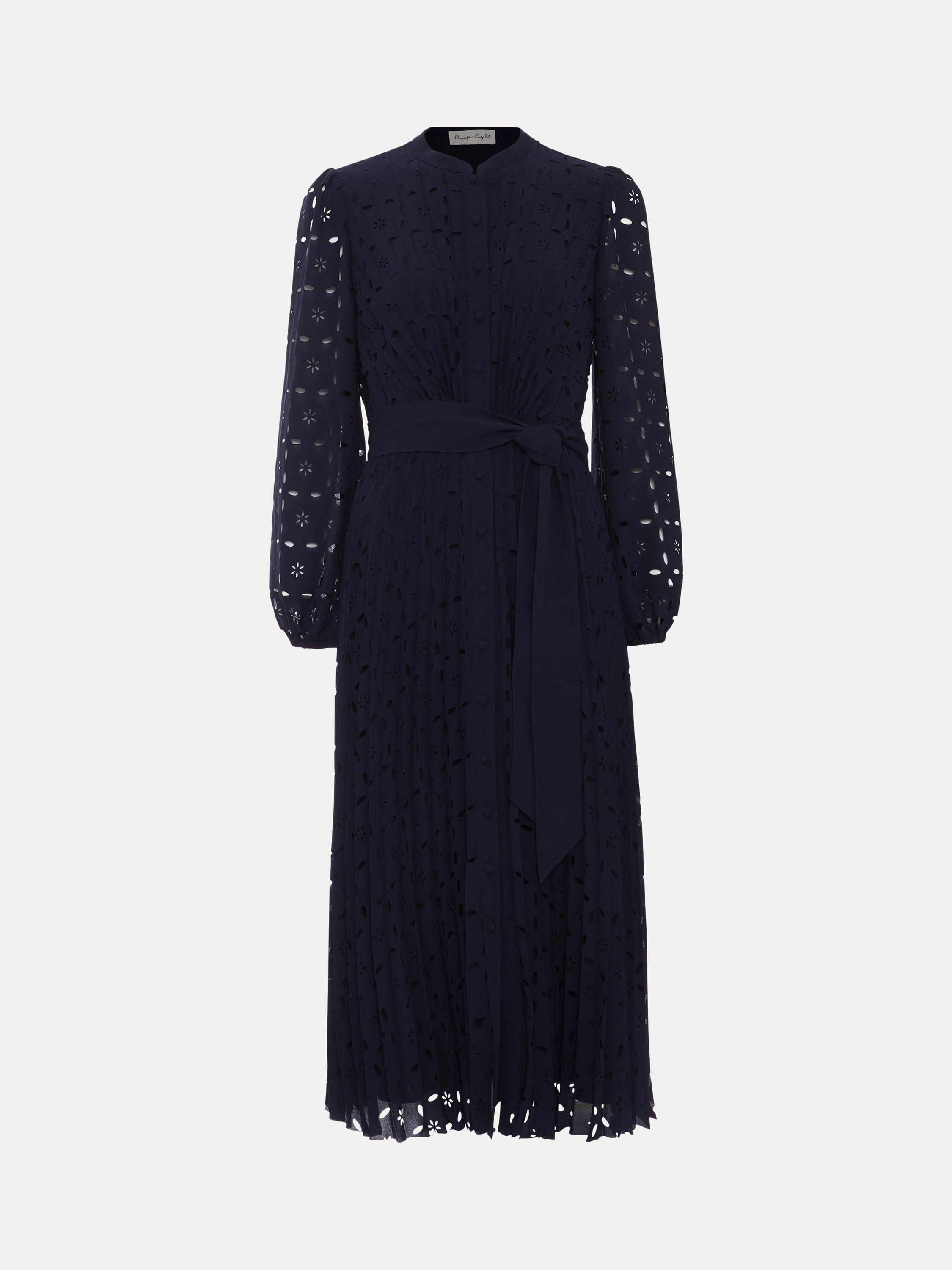 Phase Eight Marina Laser Cut Midi Dress, Navy