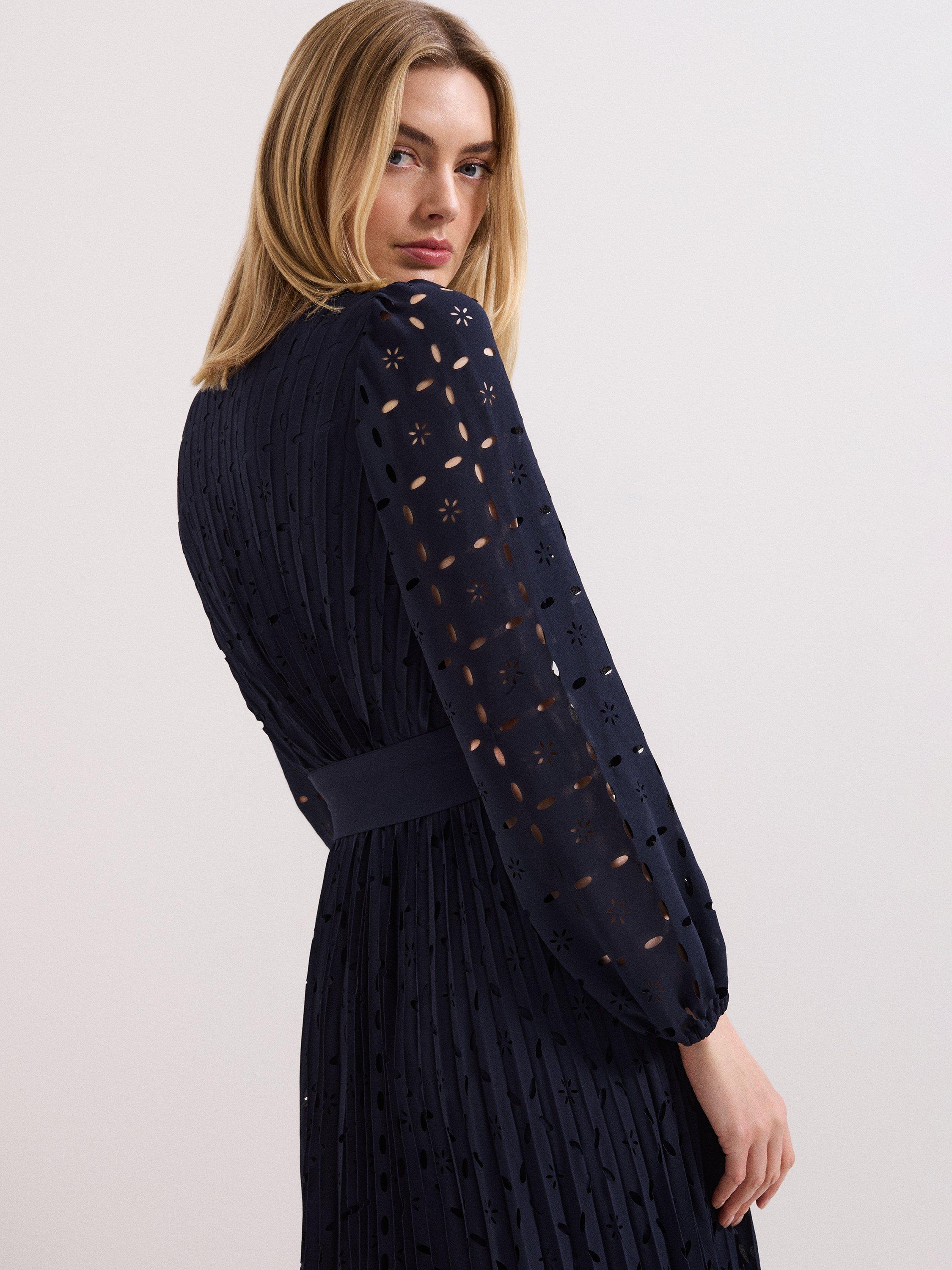 Phase Eight Marina Laser Cut Midi Dress, Navy