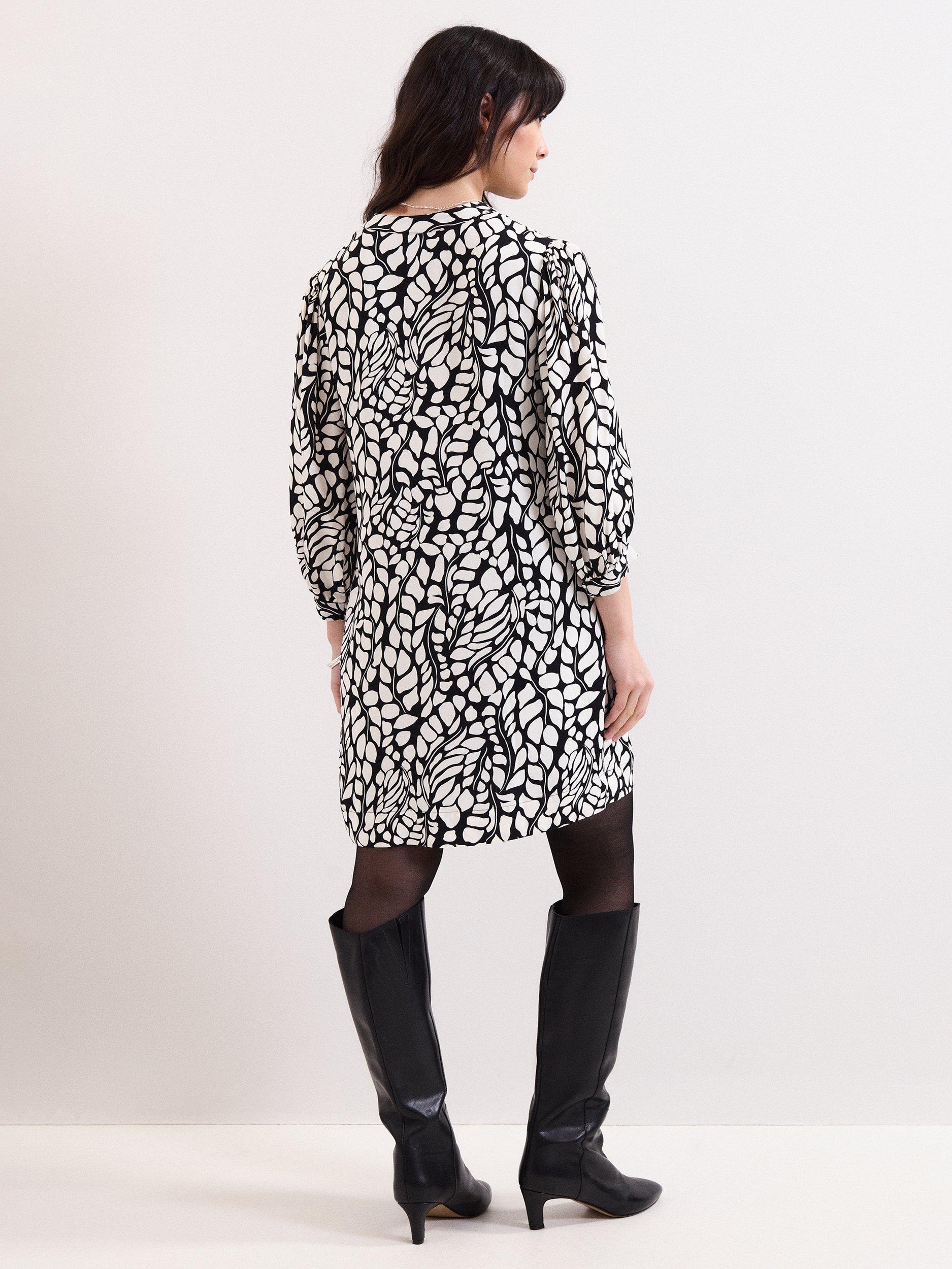 Phase Eight Milicia Leaf Print Tunic Dress, Black/Ivory