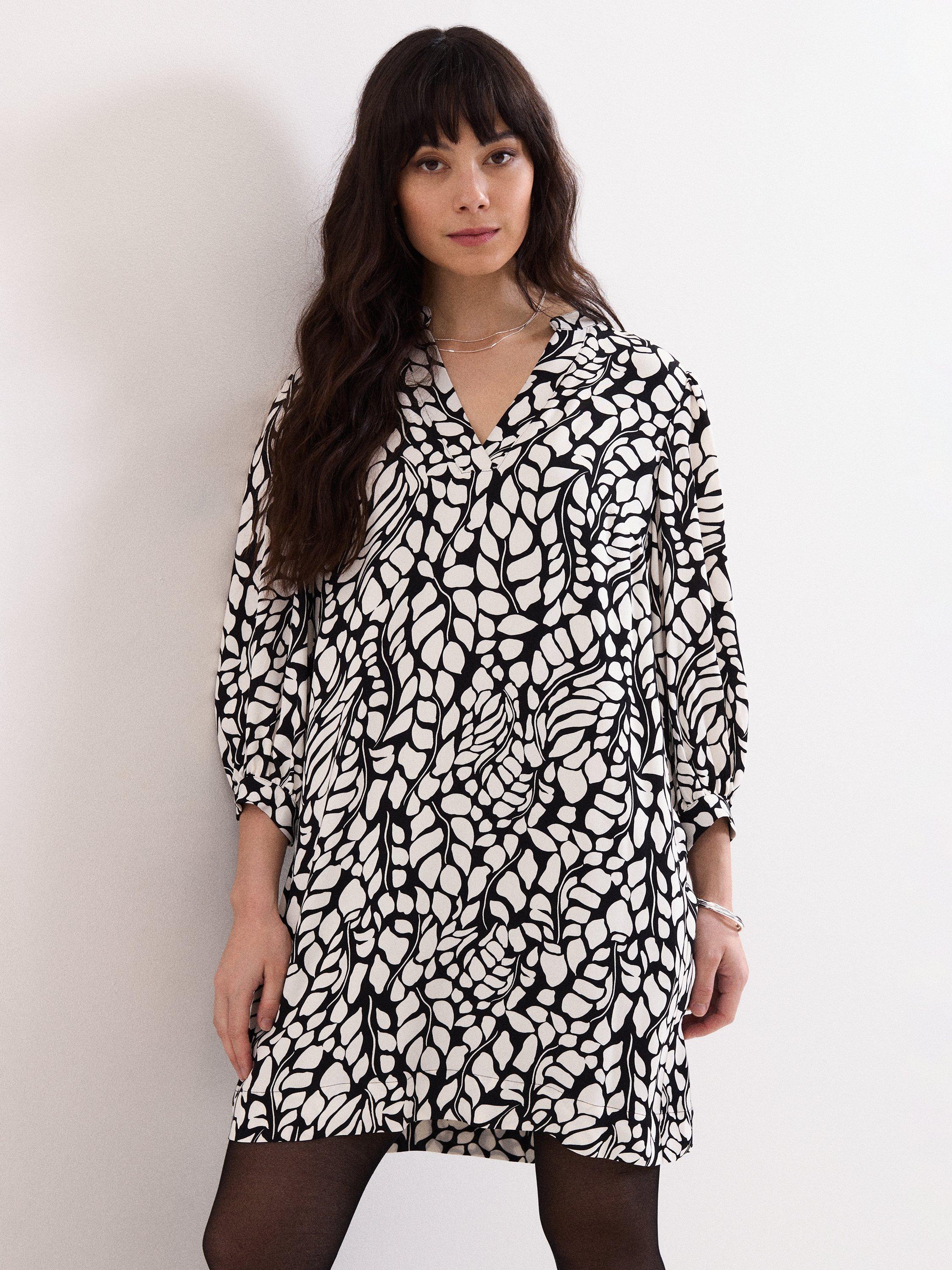 Phase Eight Milicia Leaf Print Tunic Dress, Black/Ivory