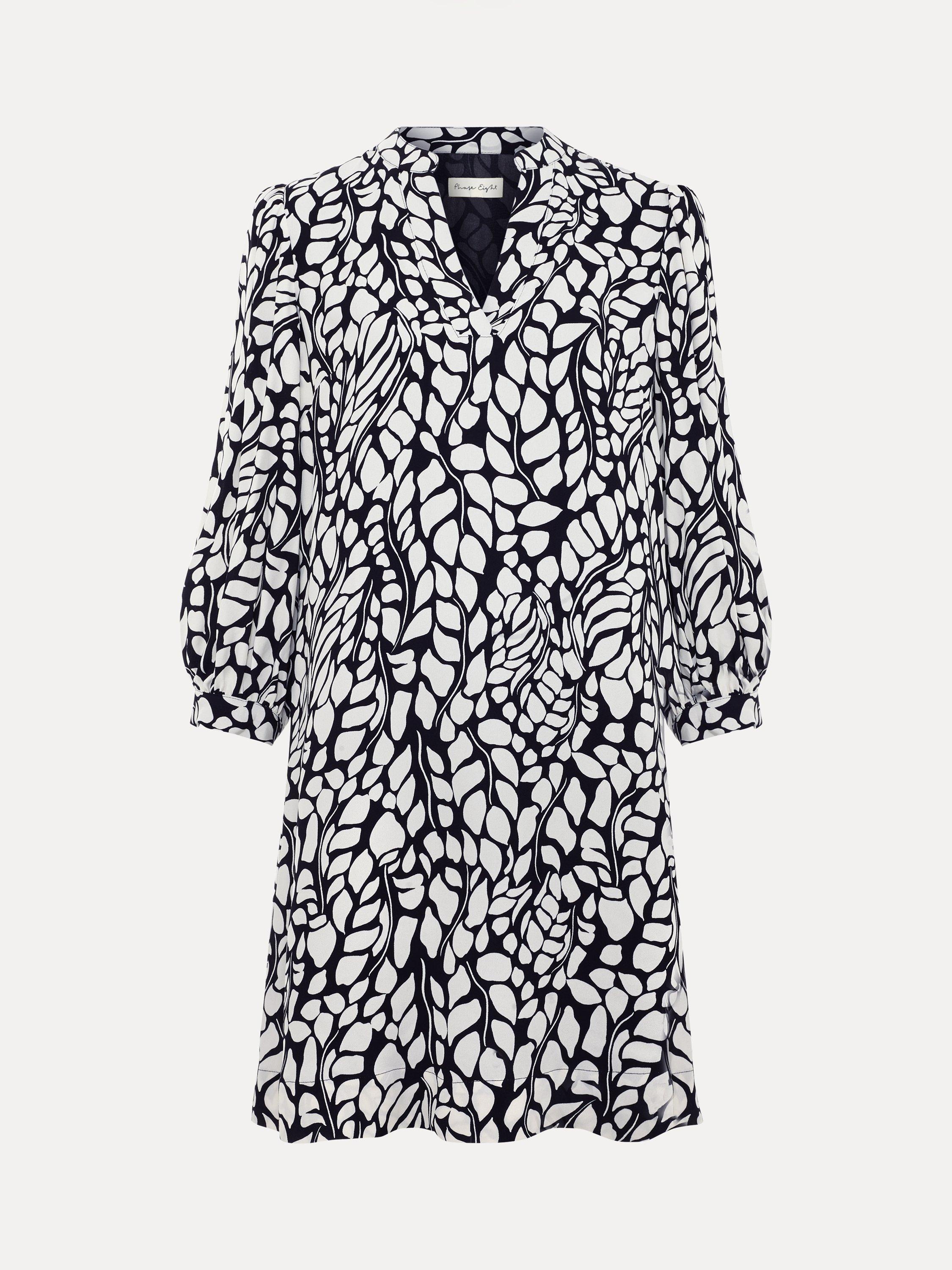 Phase Eight Milicia Leaf Print Tunic Dress, Black/Ivory